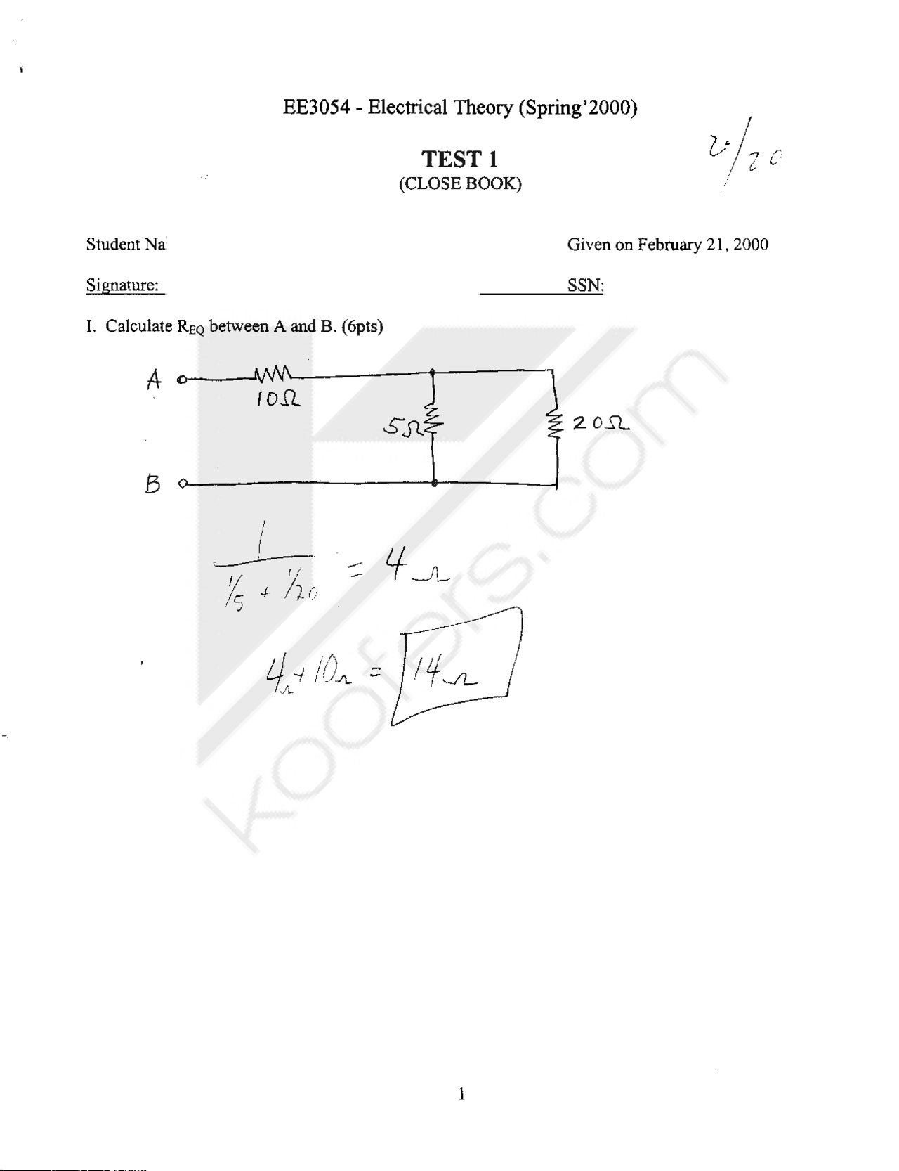 Calculate Resistance Between A And B Solved Test 1 Ece 3054 Docsity