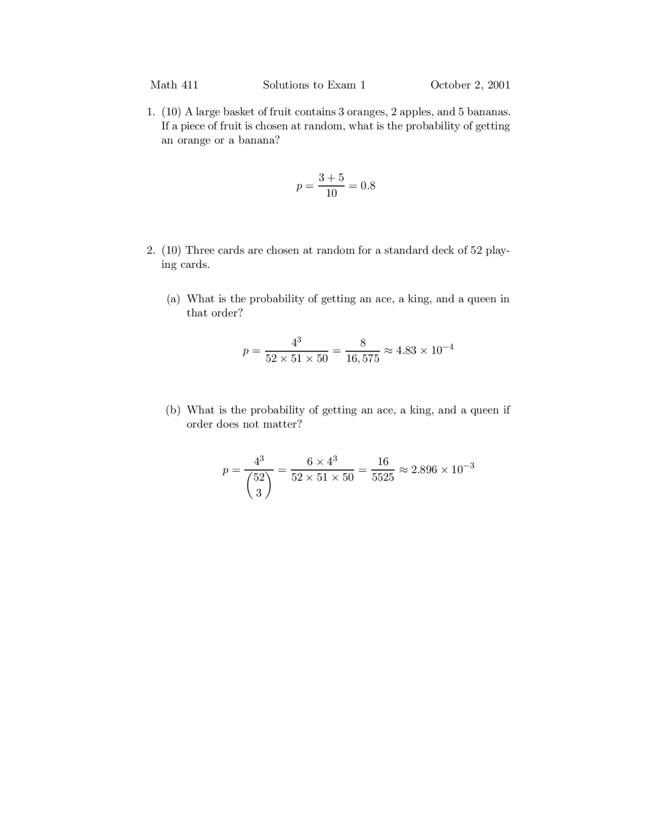 6 Solved Problems on the Math Probability - Exam 1 | MATH 411 | Exams Probability and Statistics ...