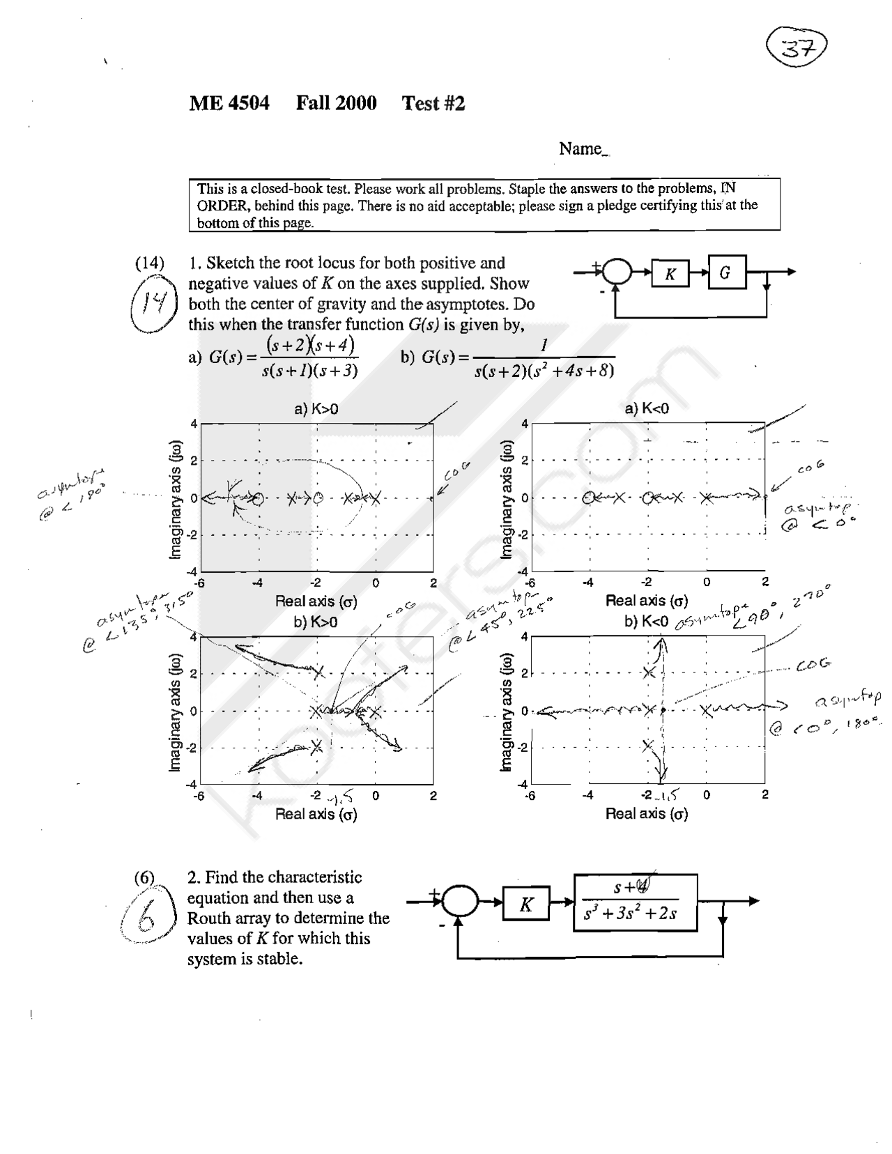 Control Engineering I Test Solved | ME 4504 - Docsity