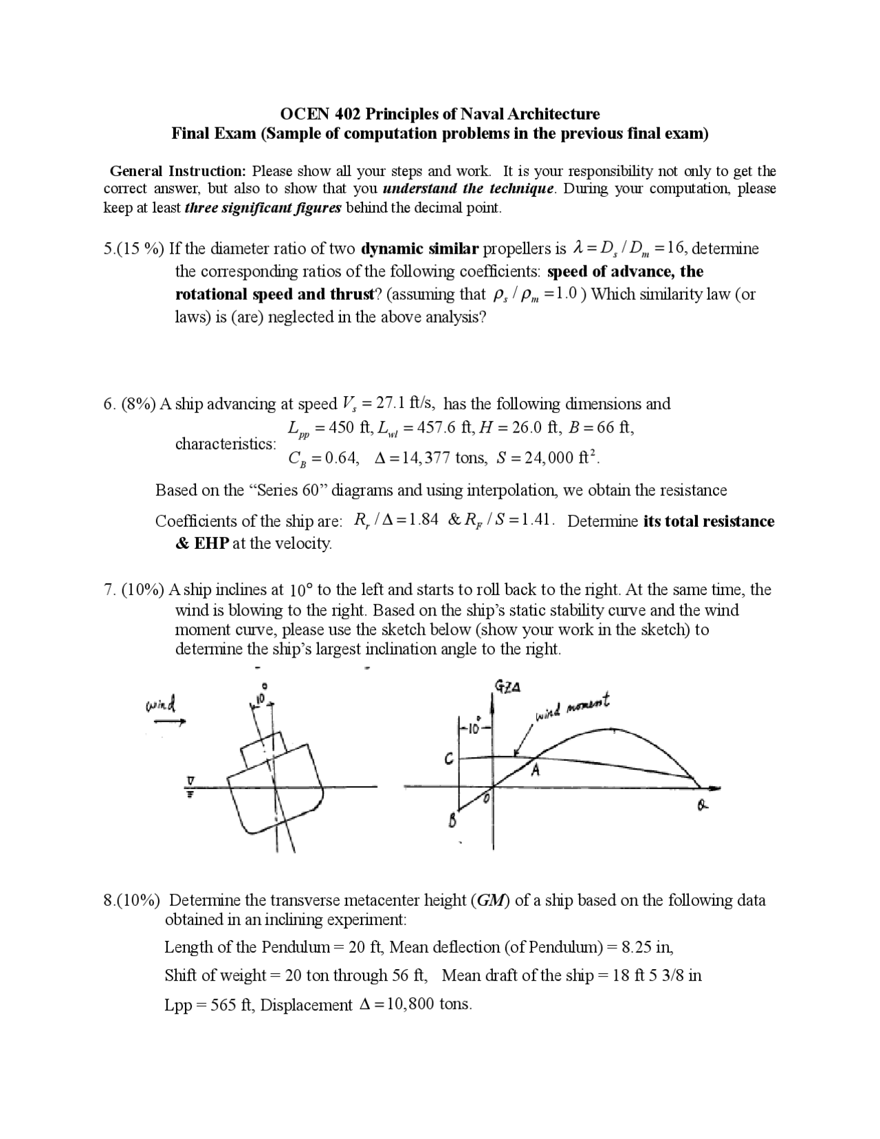 5 Questions Of Principles Of Naval Architecture Final Exam Ocen 402