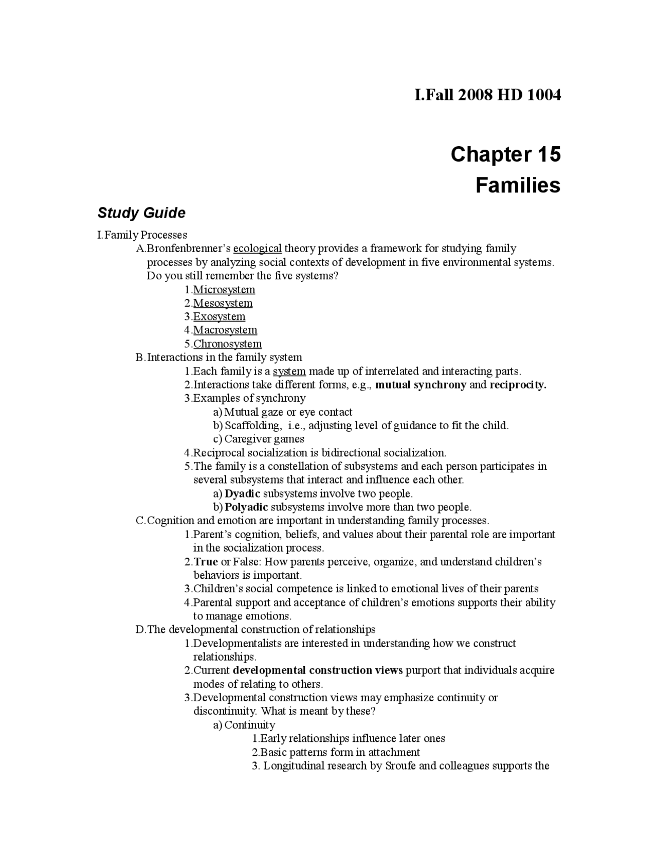 Families Human Development I Lecture Notes Hd 1004 Docsity