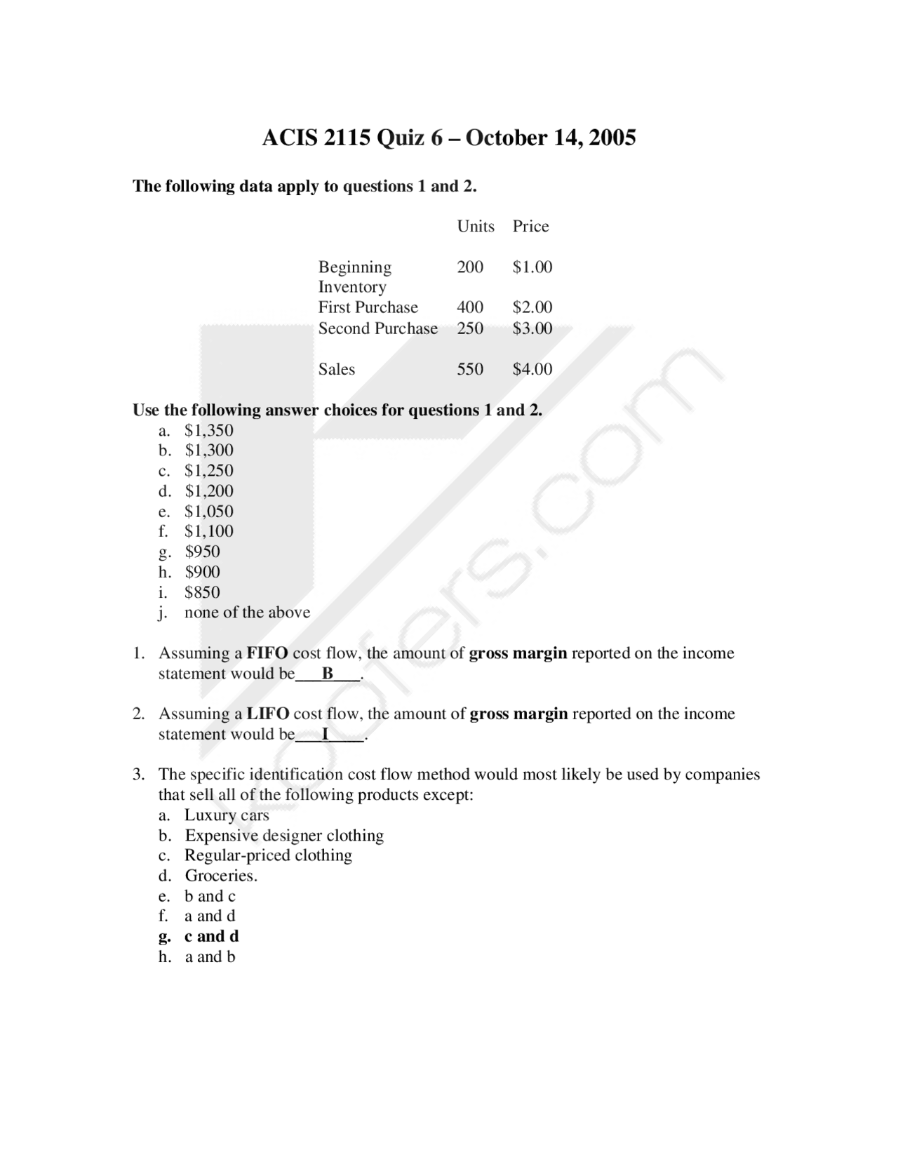 Quiz 6 With Answers Principles Of Accounting Acis 2115 Quizzes