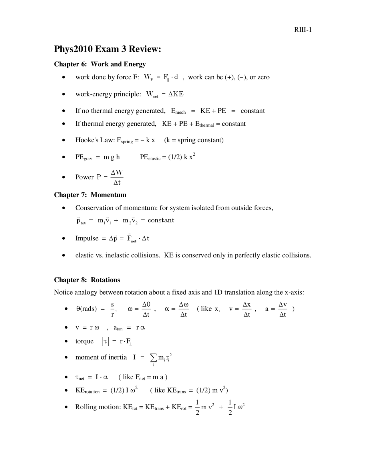 Physics Exam 3 Review Work Energy Momentum And Rotations Study