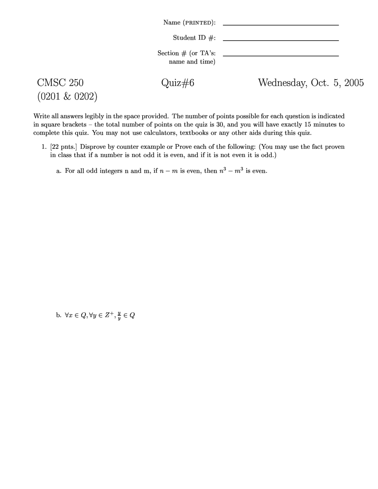Quiz 6 Practice Questions Discrete Structures Cmsc 250 Docsity