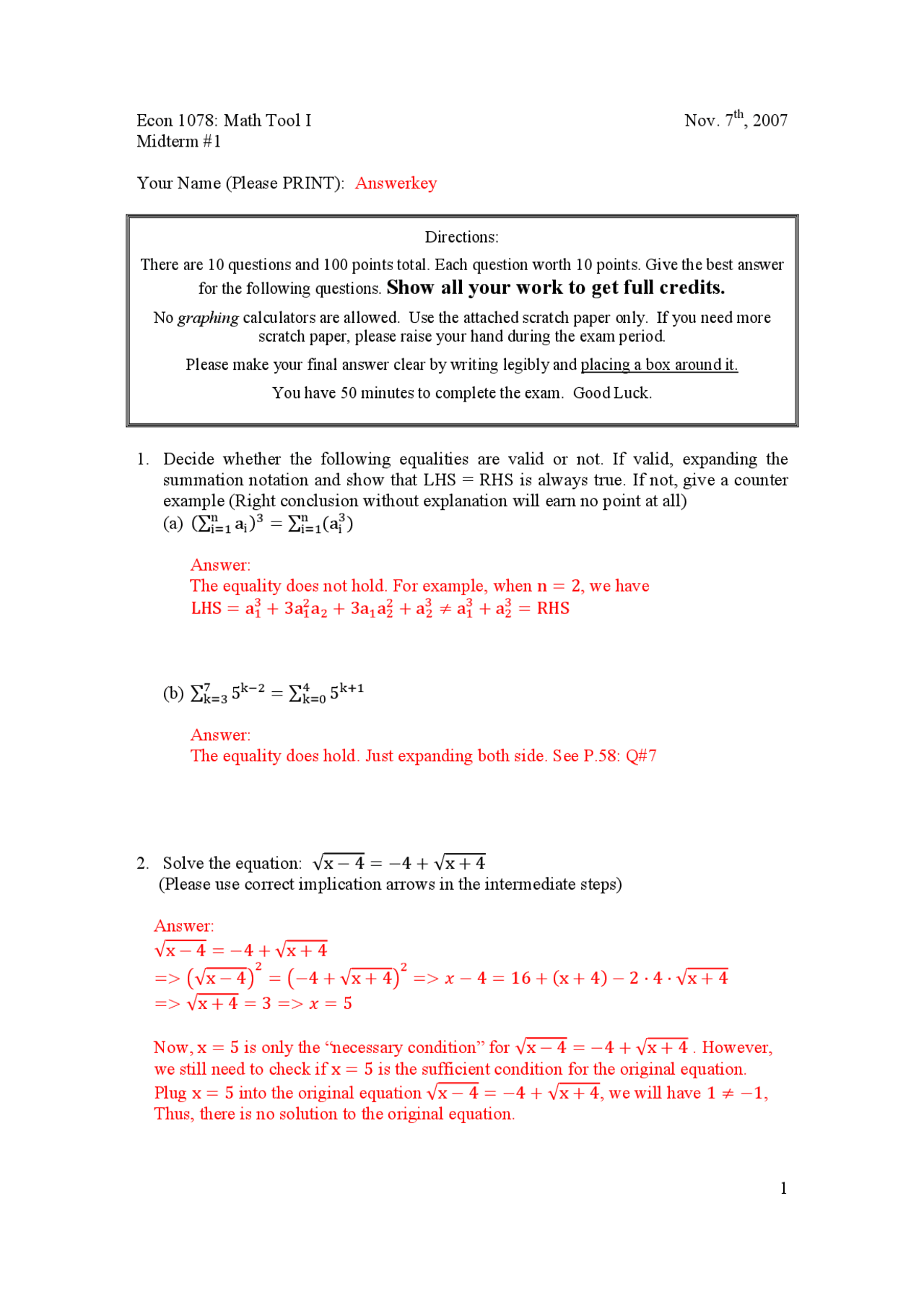 10 Solved Questions Exam 1 Mathematical Tools For Economists 1 Econ