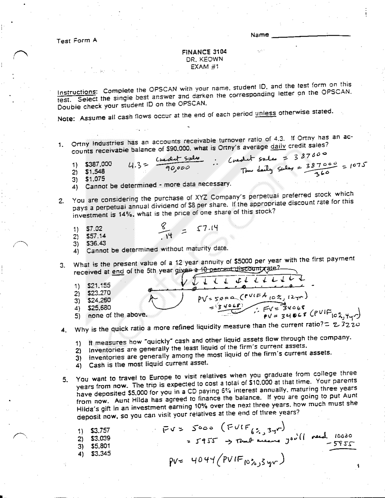 25 Mcqs On Introduction To Finance Exam 1 A Fin 3104 Docsity