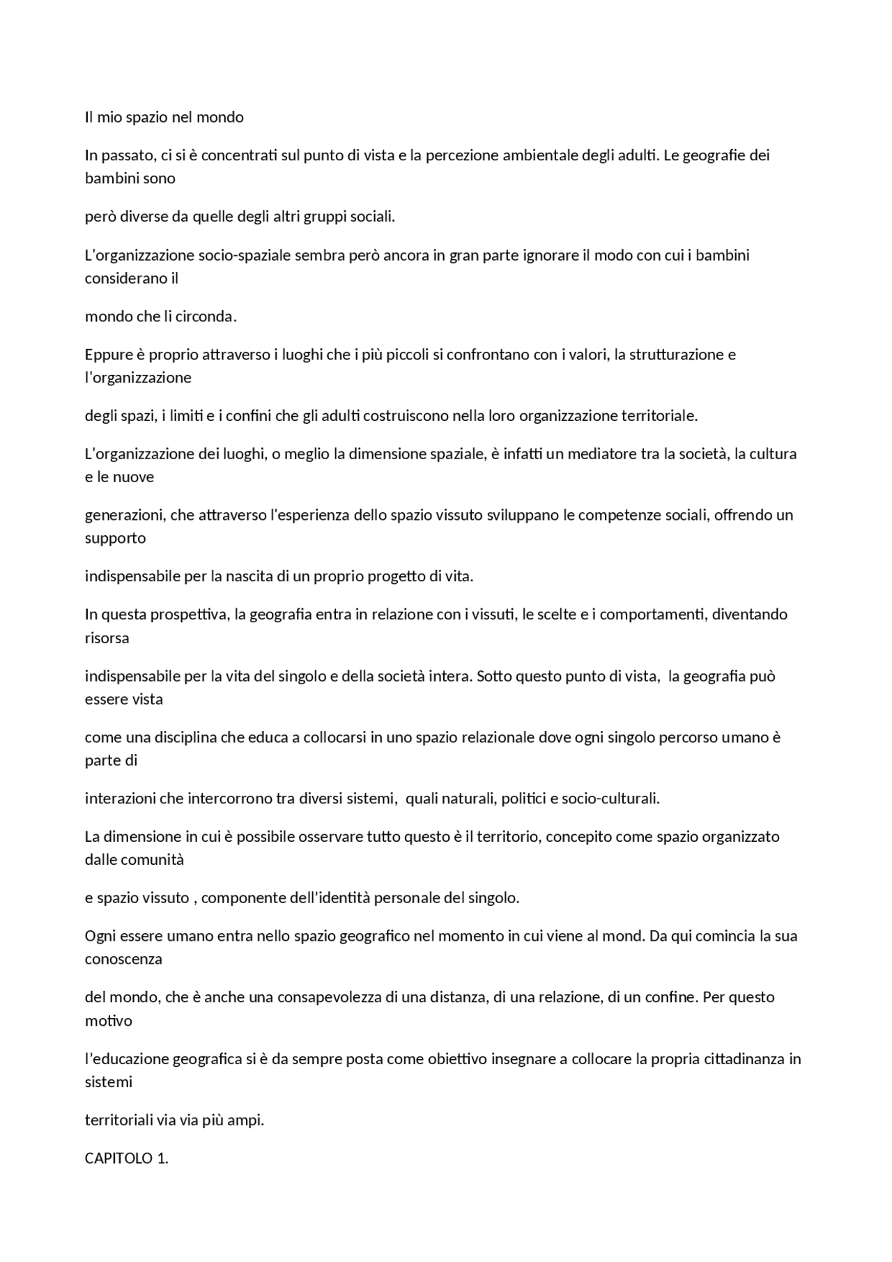 Il Mio Spazio Nel Mondo Docsity