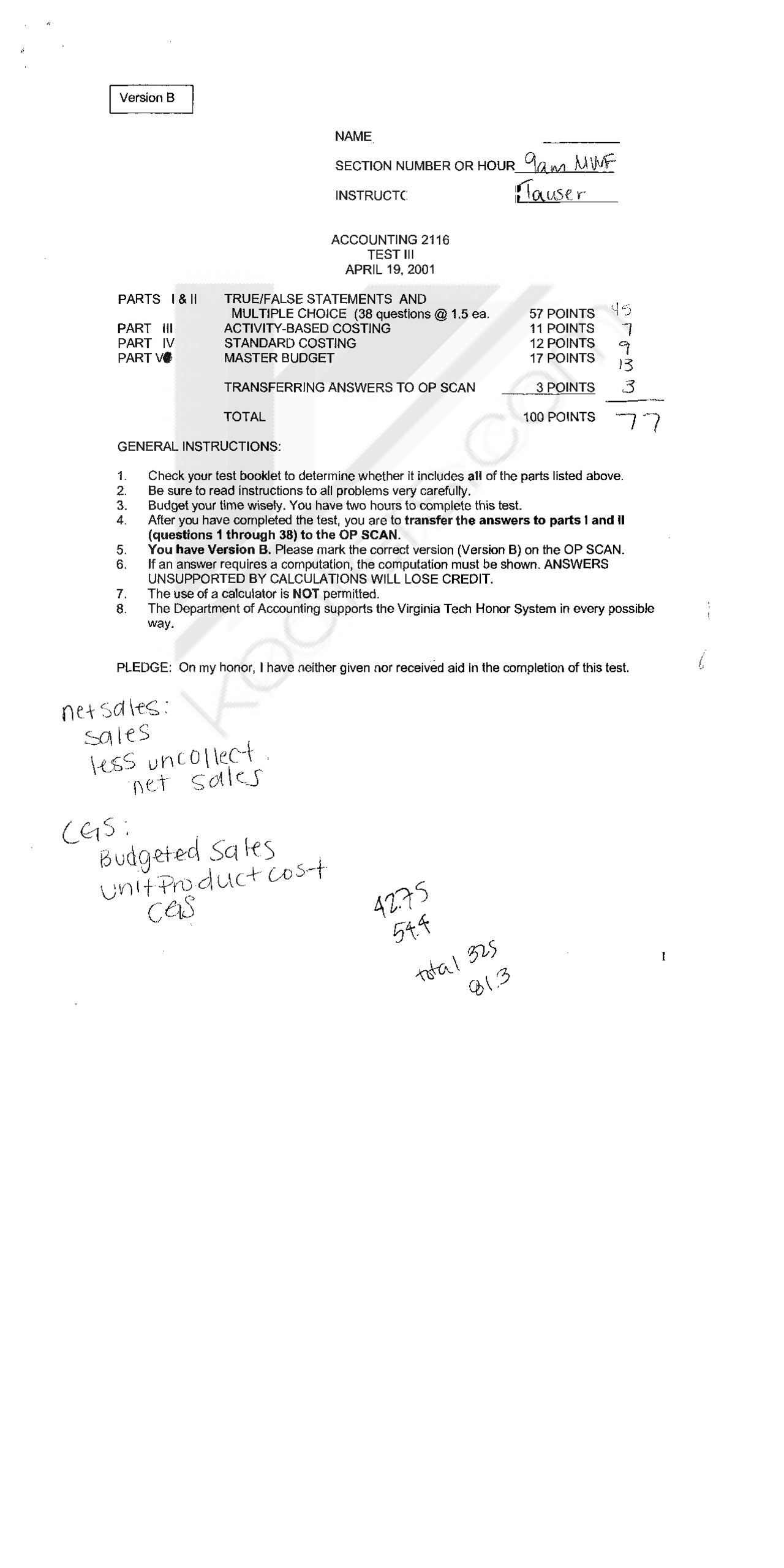 Test 3 With Solution Principles Of Accounting Acis 2116 Docsity