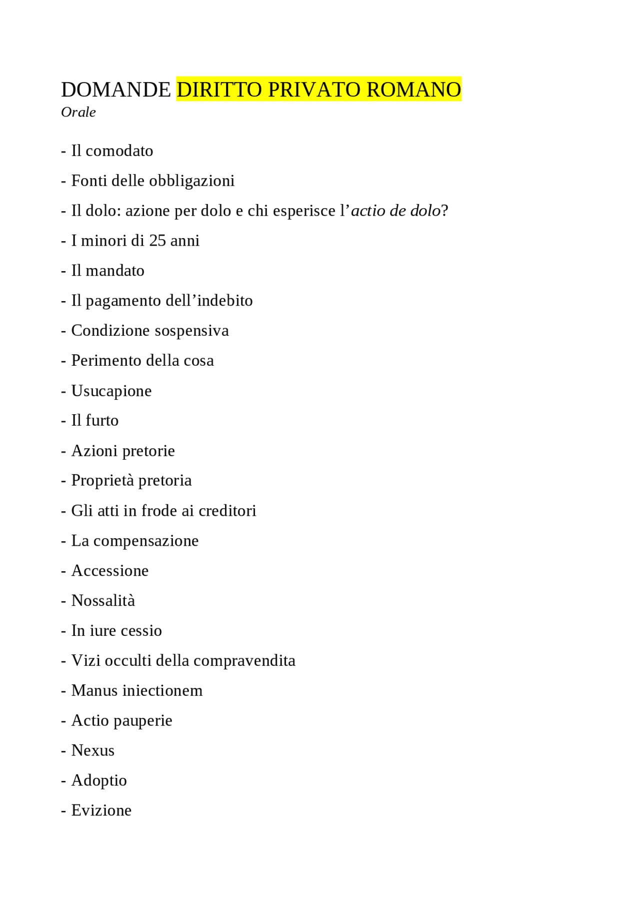 Domande Diritto Privato Romano Docsity