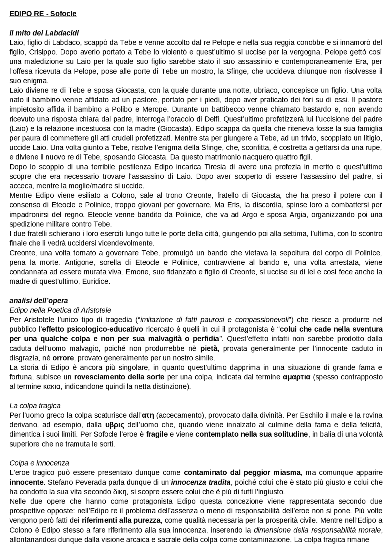 Edipo Re - Sofocle (tragedia) - Docsity