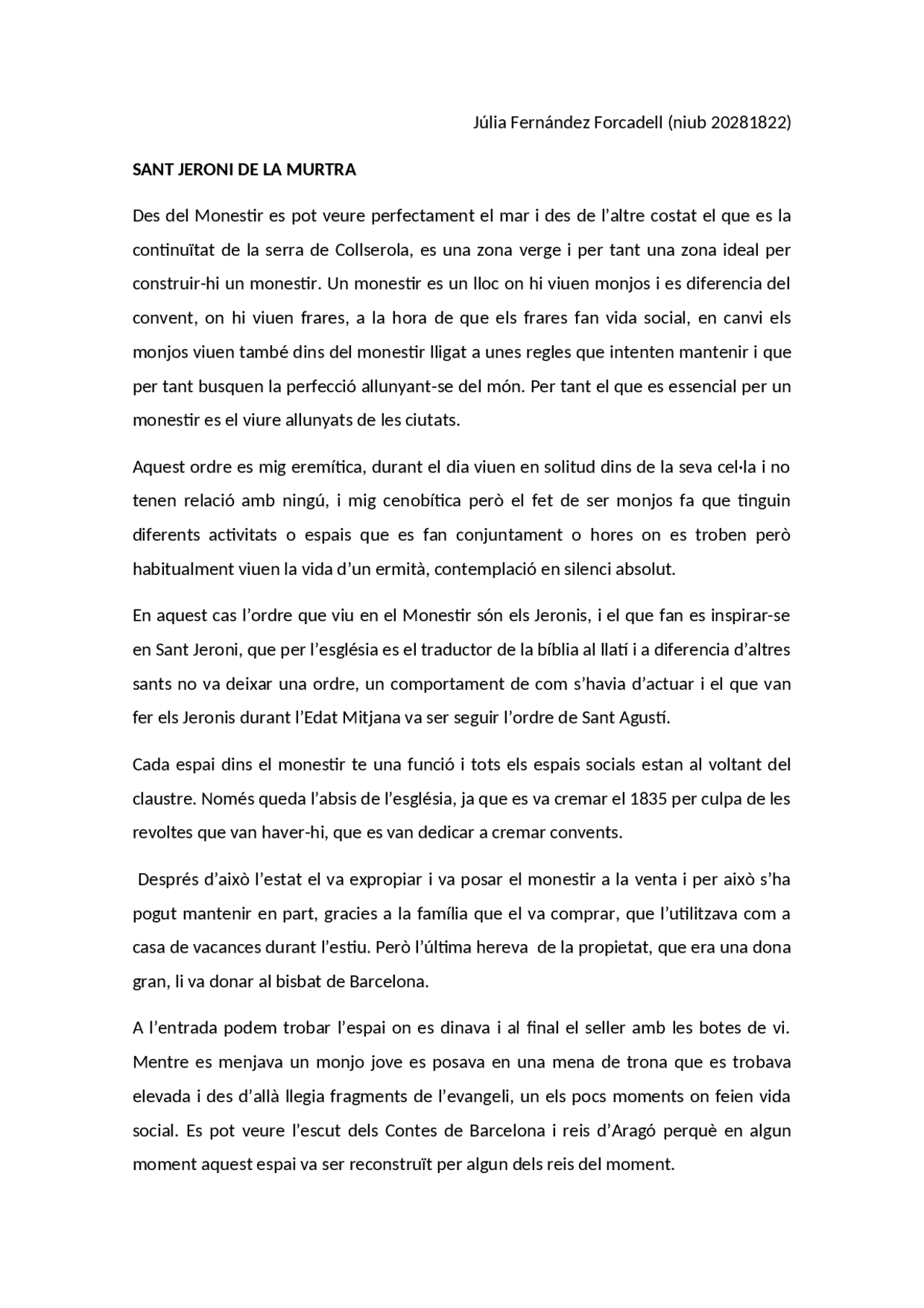 Treball Sant Jeroni. | Ejercicios de Historia Moderna | Docsity
