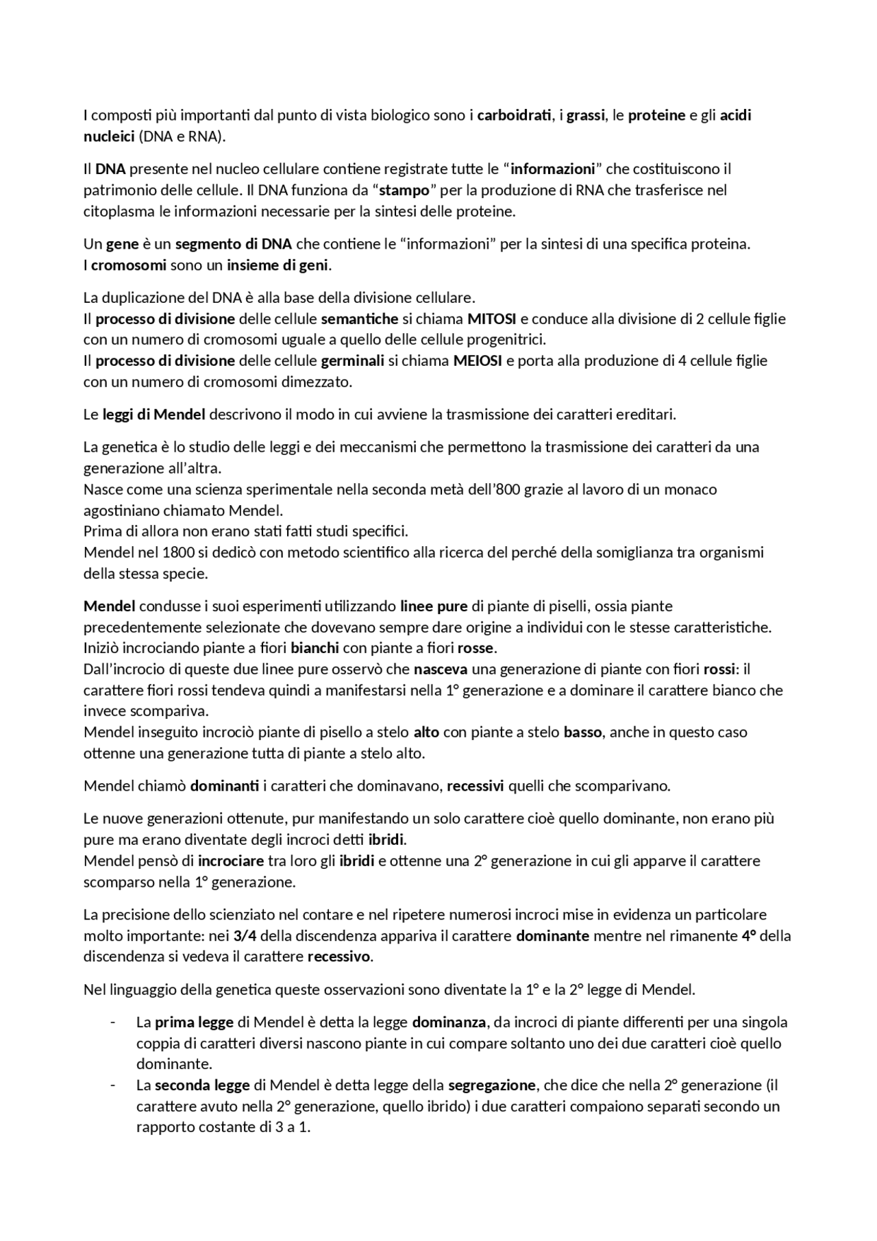 Le Leggi Di Mendel Appunti Di Scienze Docsity