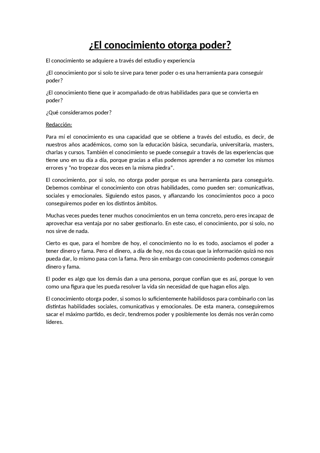 El Conocimiento Otorga Poder Monografías Ensayos De Filosofía Docsity