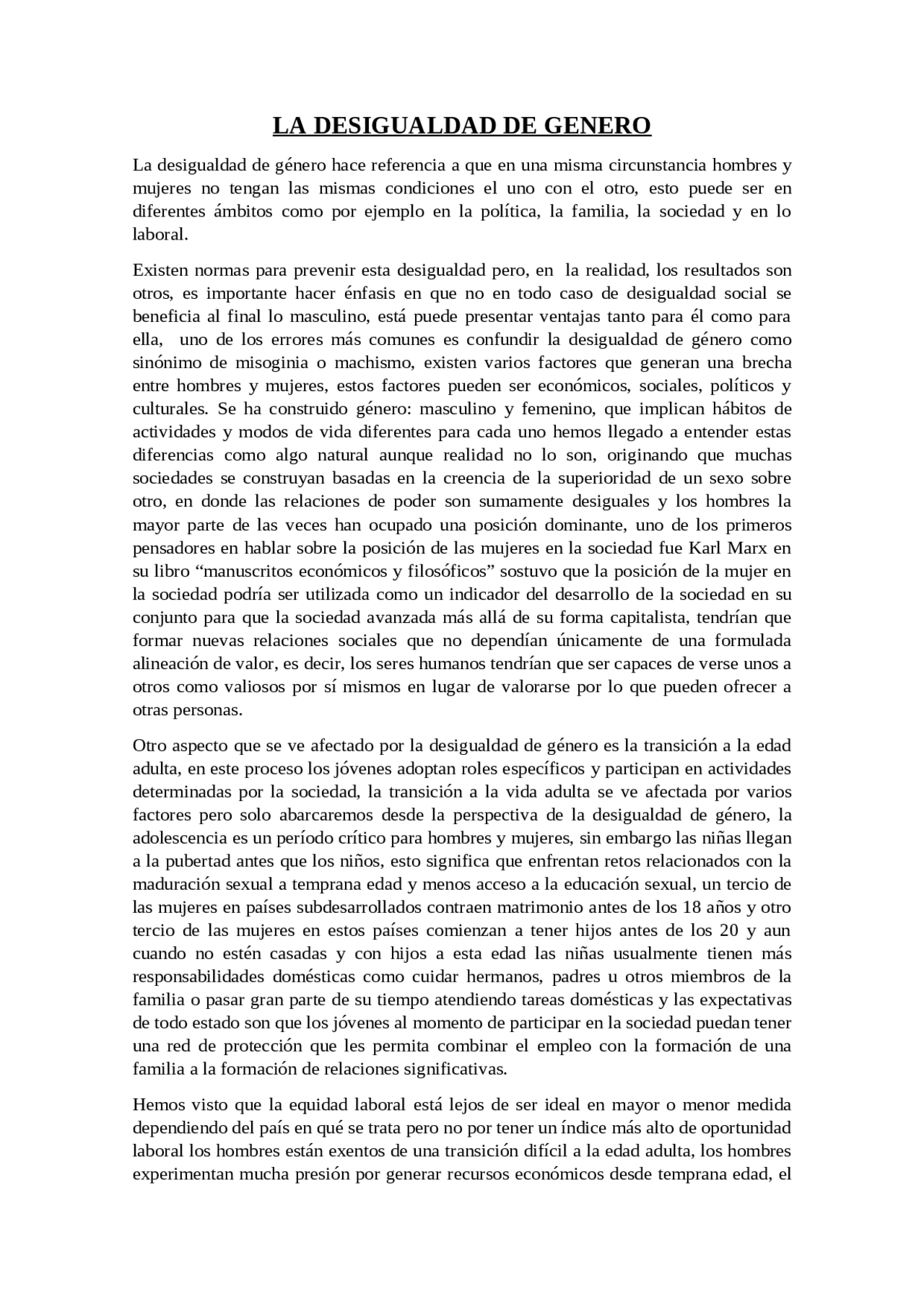 Desigualdad de genero - Docsity
