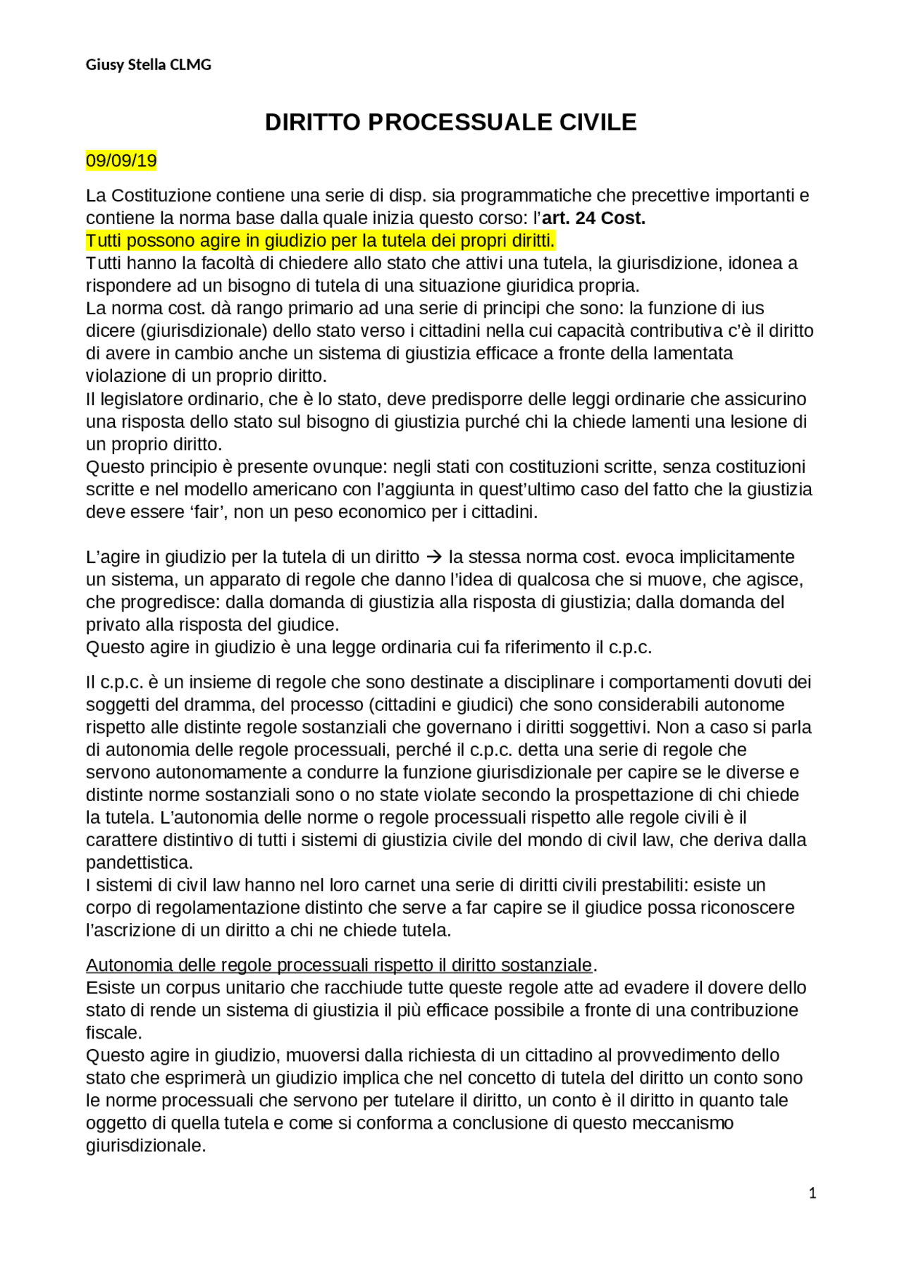Appunti Diritto Processuale Civile Modulo 1 Ccavallini Docsity