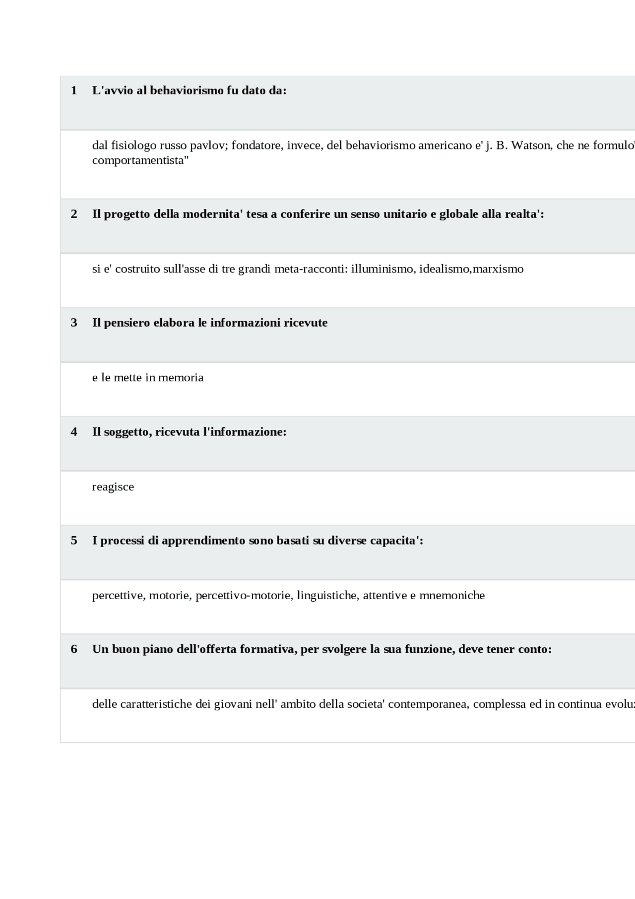 Autovalutazione Di Psicologia Generale Docsity