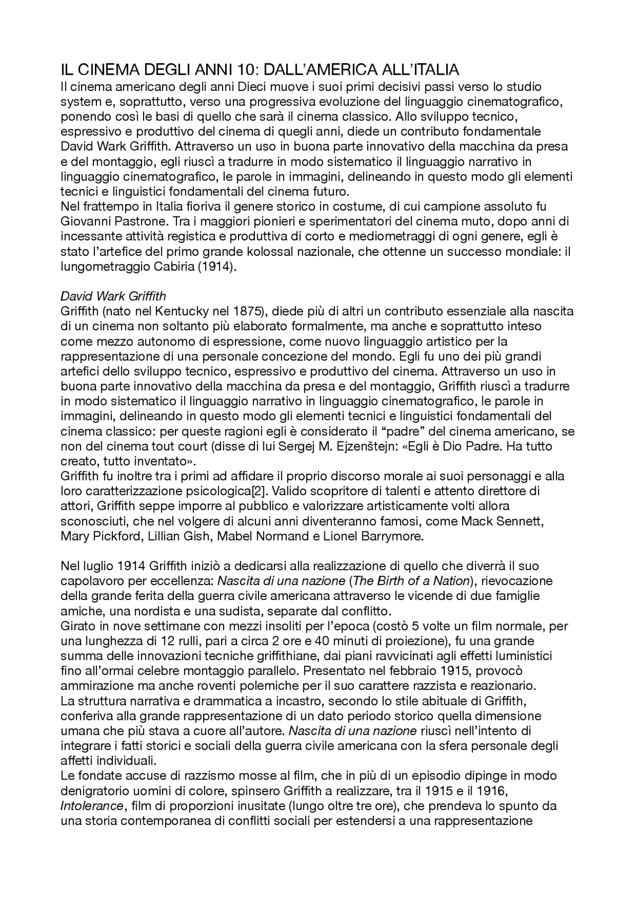 Storia Del Cinema Appunti Docsity