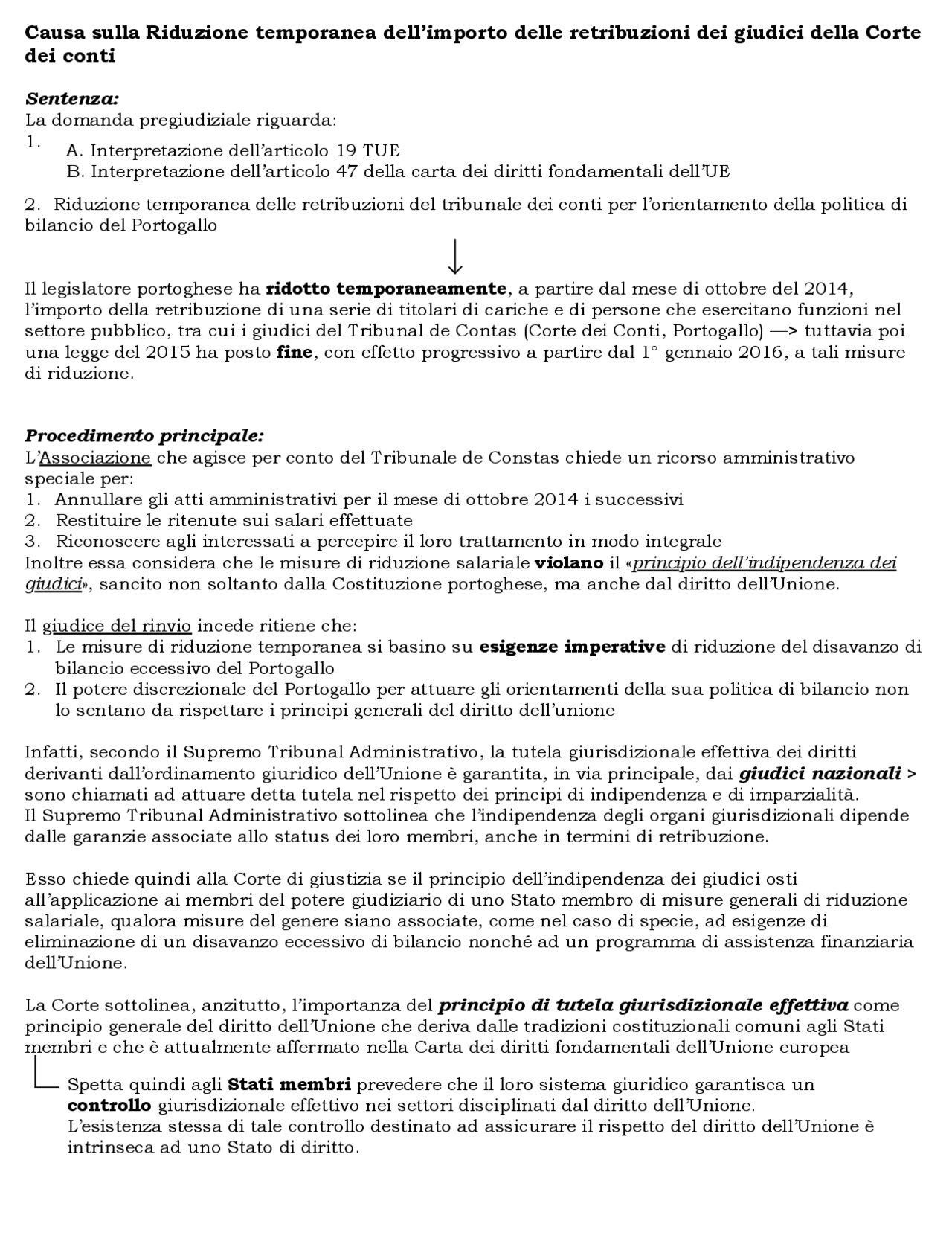 Riassunto sentenza “Giudici Portoghesi” - Docsity