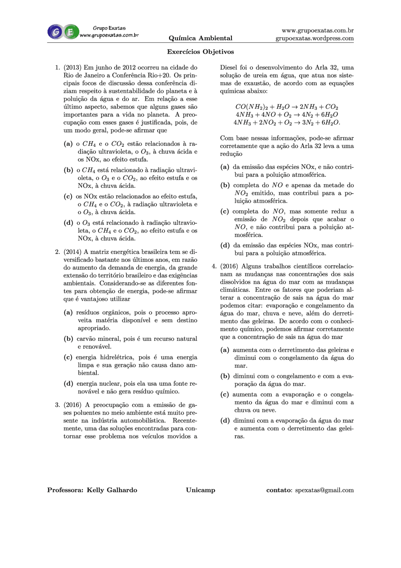 Quc3admica_unicamp.pdf exercicios - Docsity
