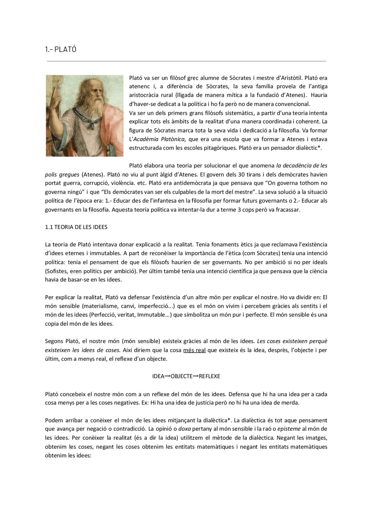 APUNTS PLATÓ. HISTÒRIA DE LA FILOSOFIA - Docsity