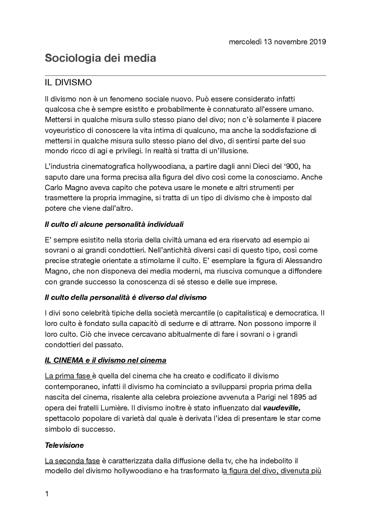 Il Divismo Riassunto Docsity