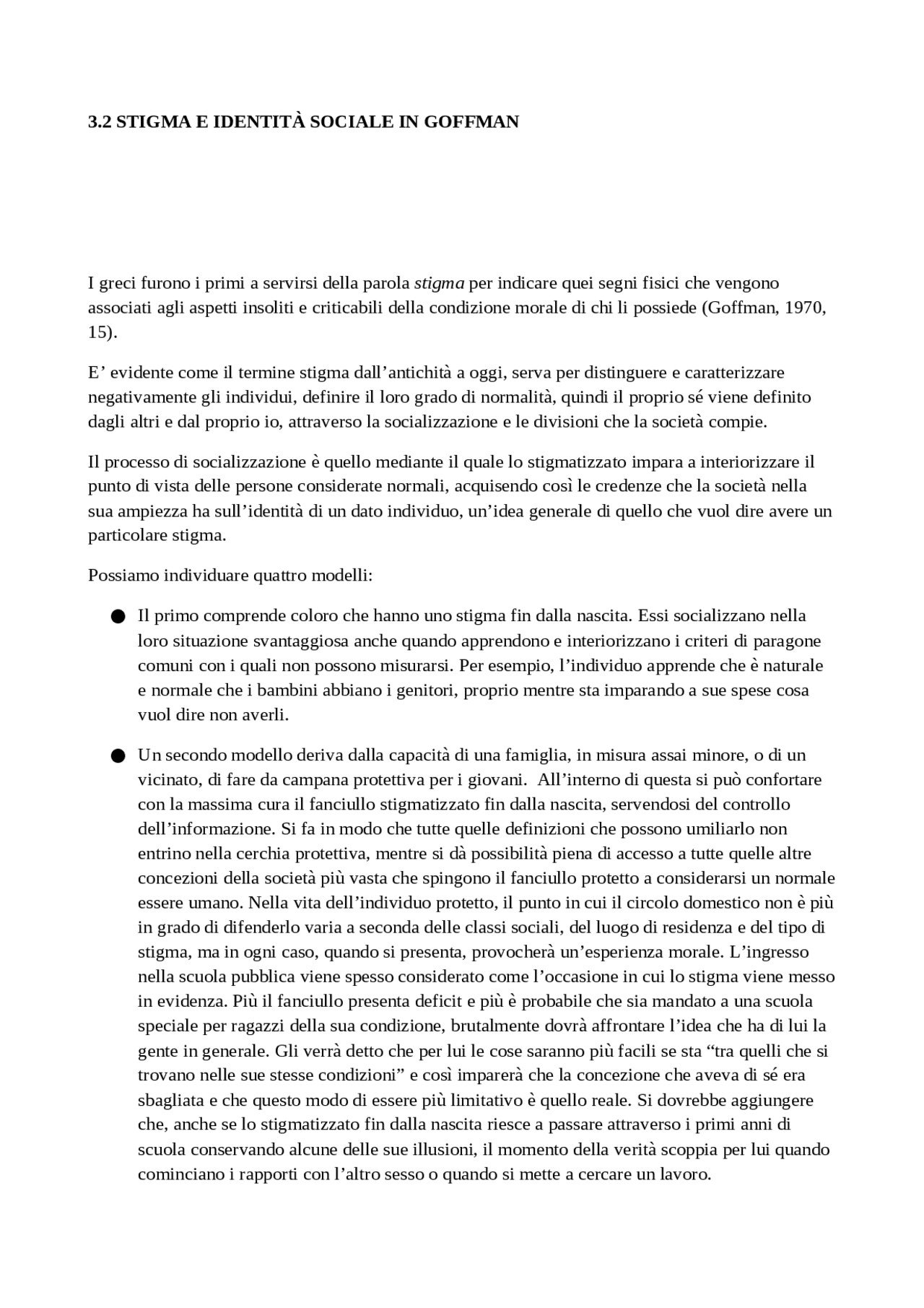 Stigma E IdentitÀ Sociale In Goffman Dispense Di Teoria Sociale Docsity