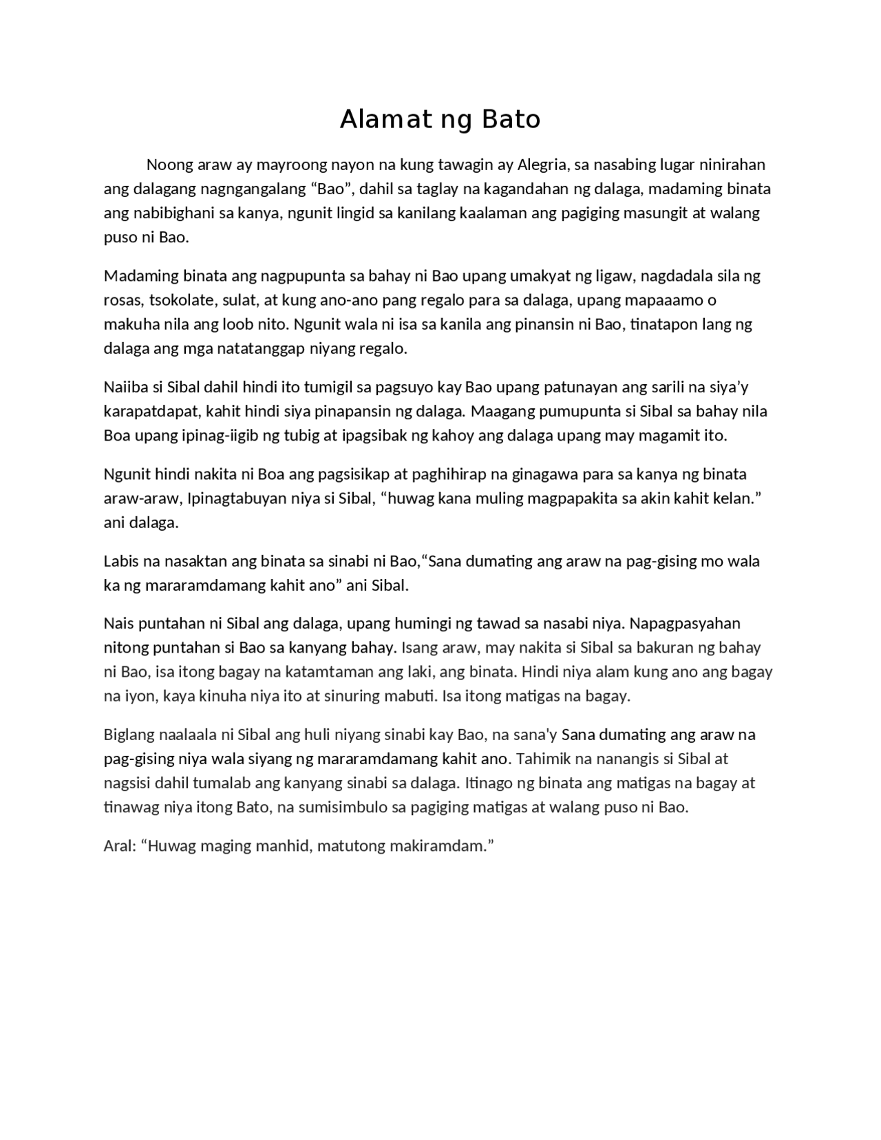 Self created Tagalog legend - Docsity