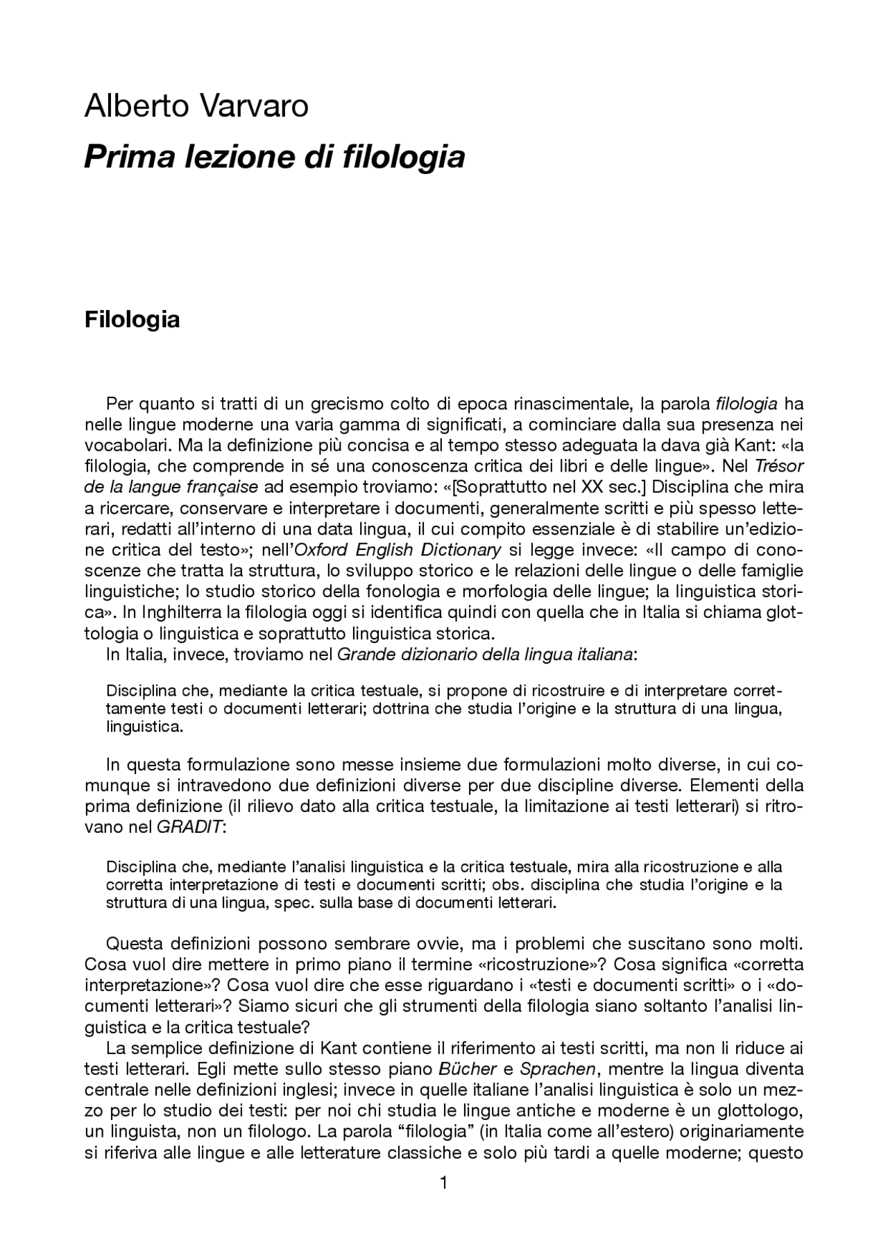 Prima Lezione Di Filologia Varvaro Docsity