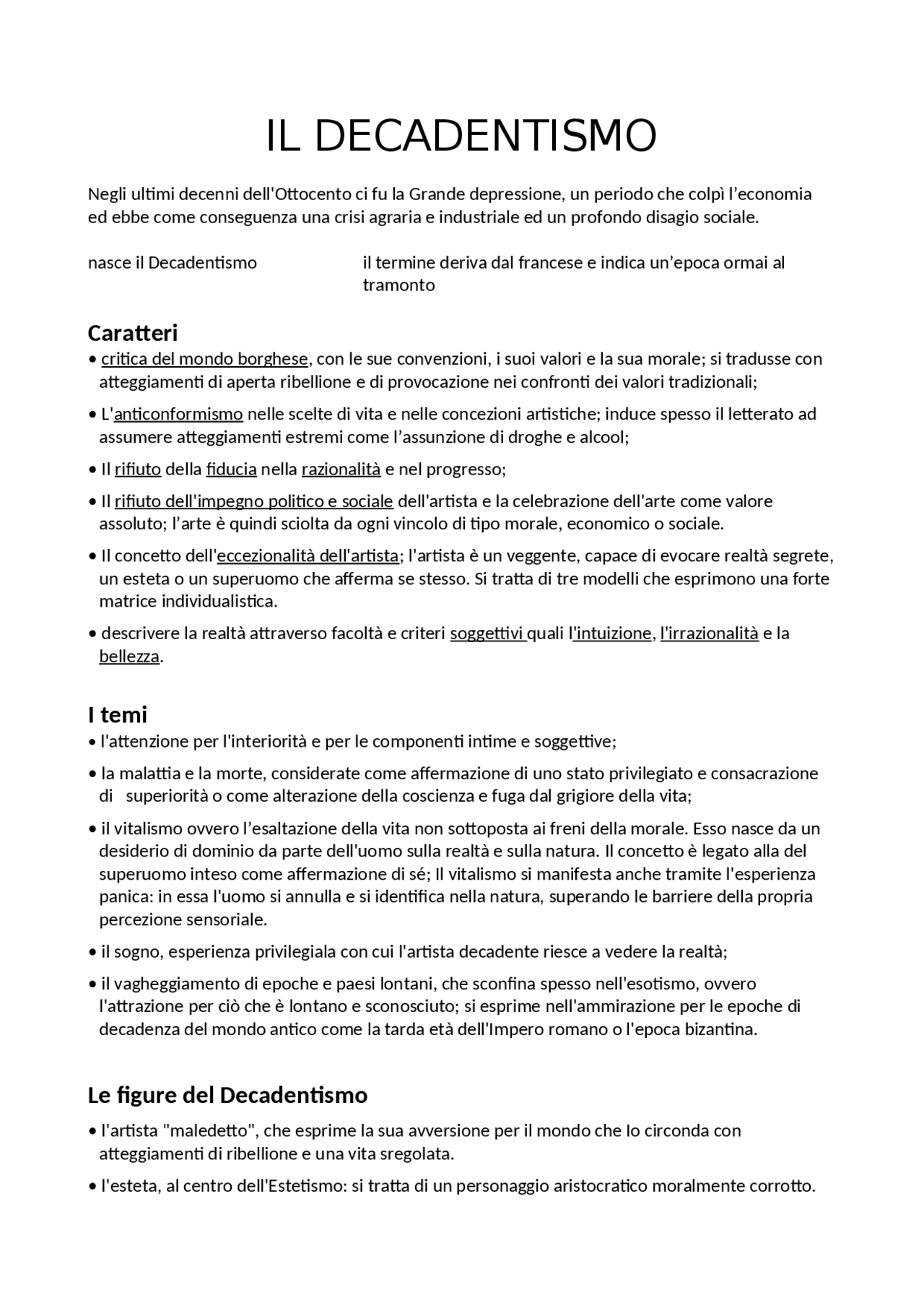 Decadentismo E Pascoli Riassunto Docsity