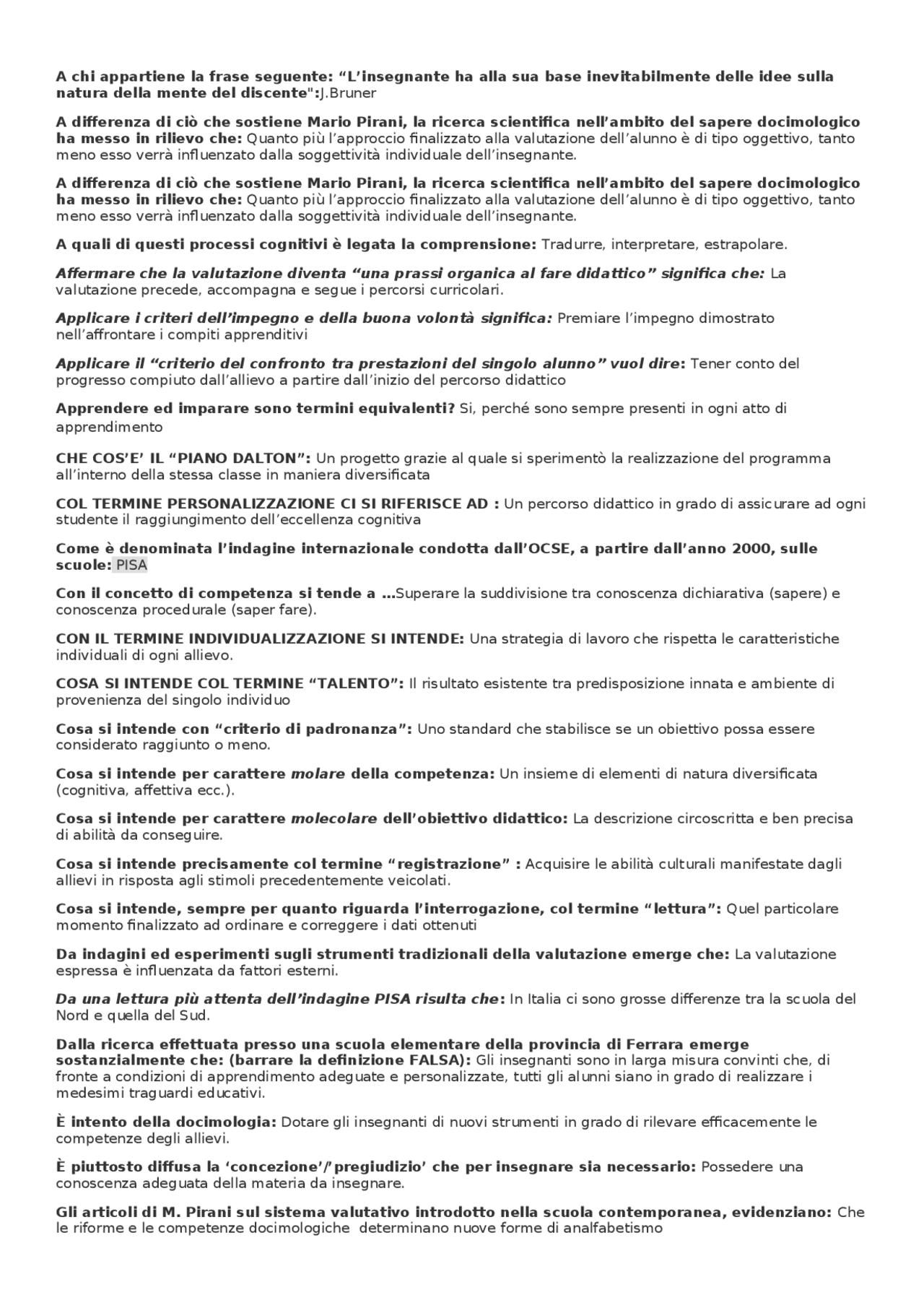 Docimologia Unipegaso 10 Cfu Docsity