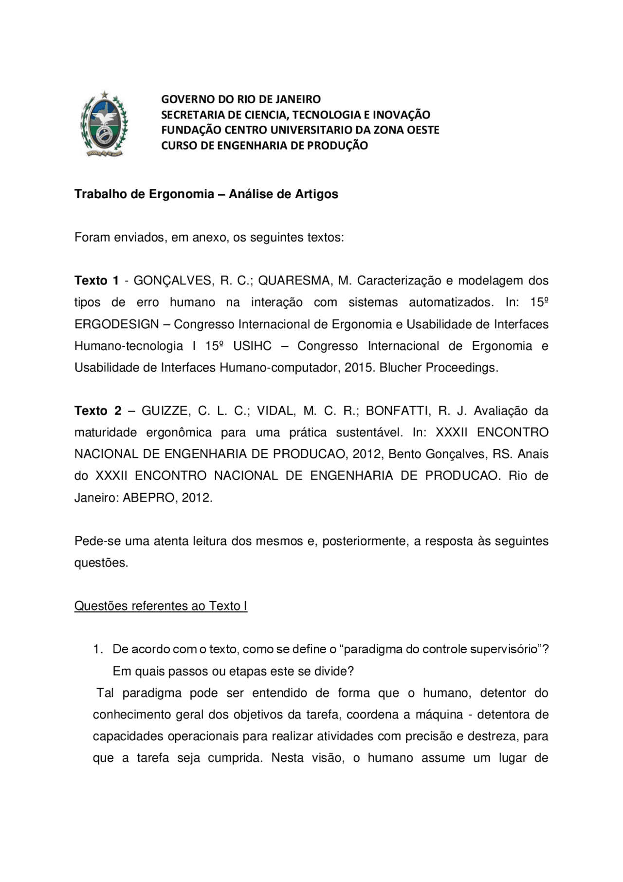 Trabalho De Ergonomia Docsity