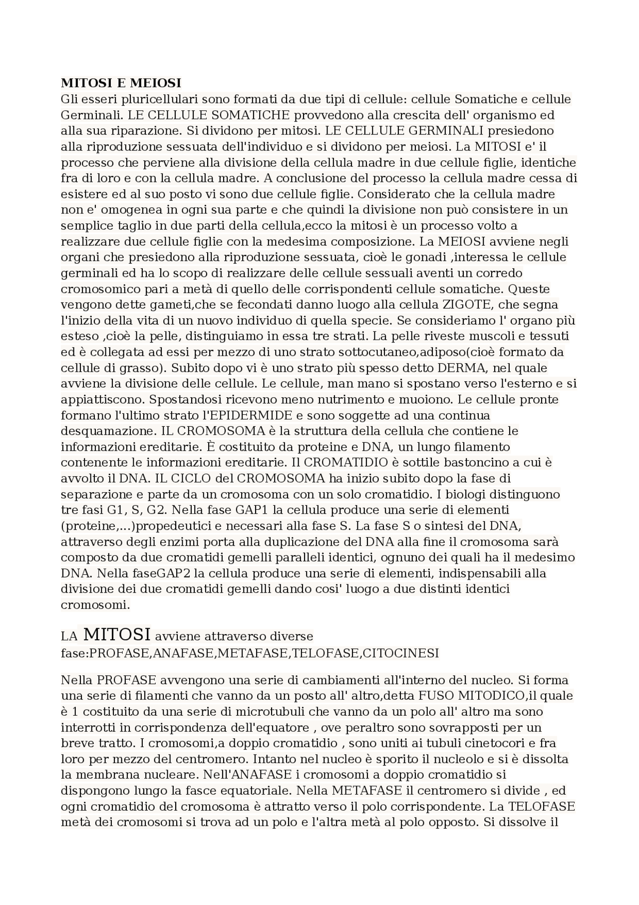 Appunti Meiosi E Mitosi Docsity