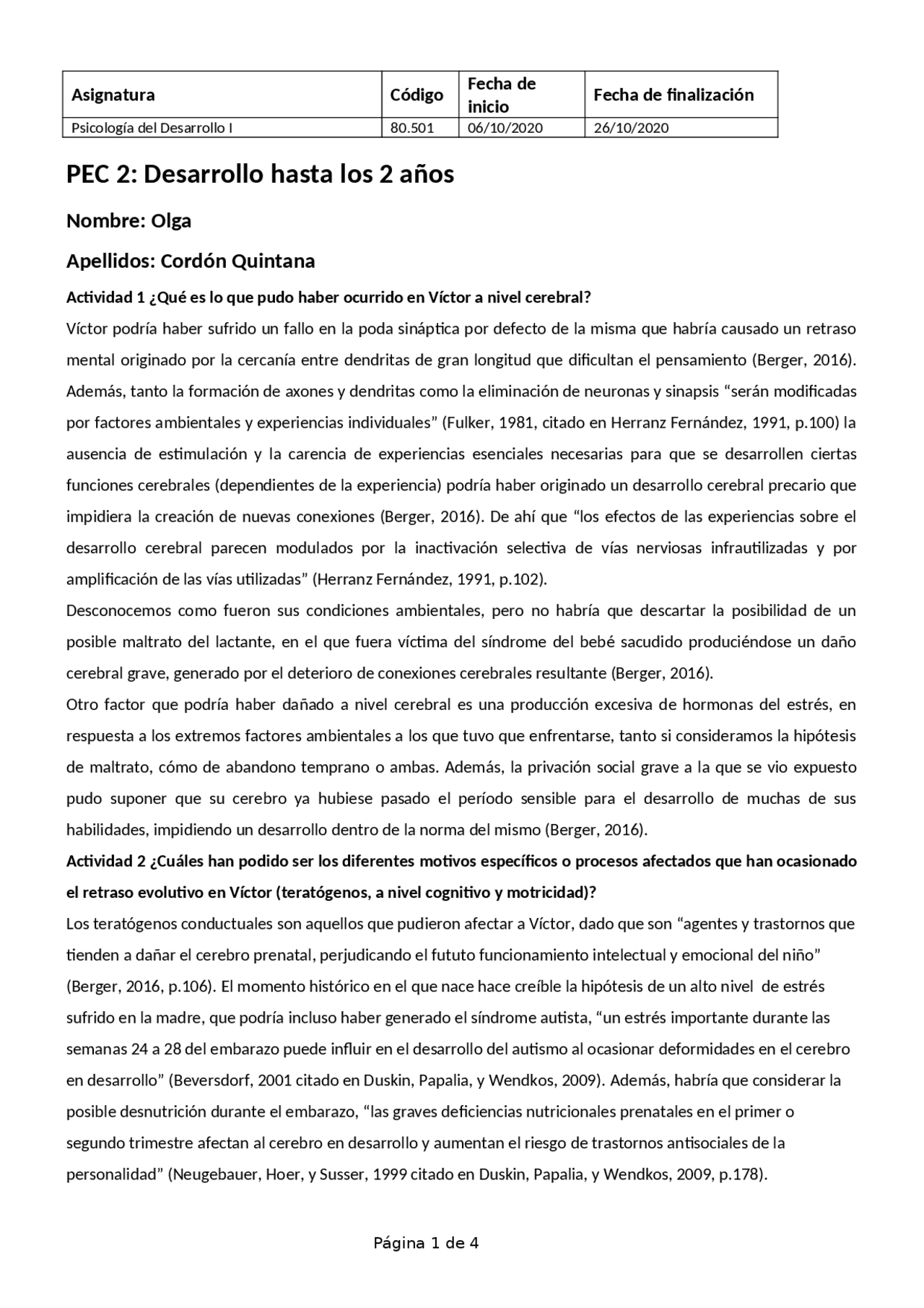 Pec 2 Psicología Del Desarrollo I Nota A Docsity