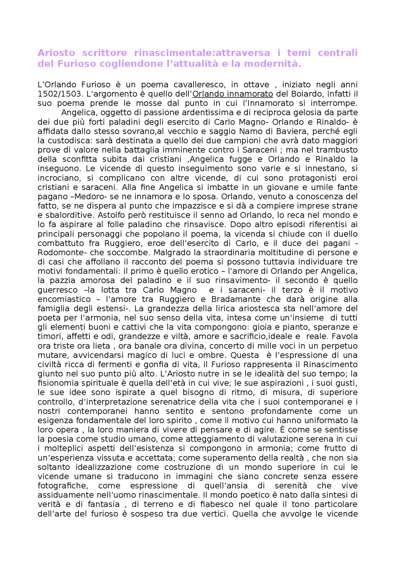 Ariosto Vita E Opere Docsity