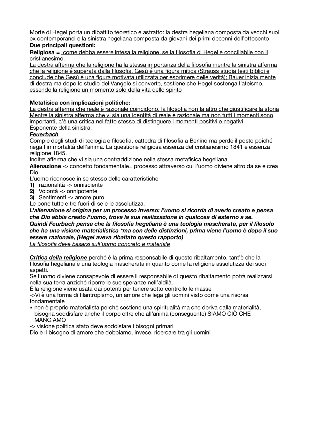 Appunti Sul Dopo Hegel Docsity