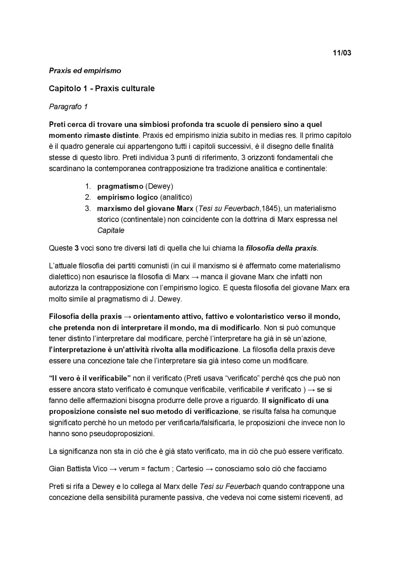 Riassunto Testo Praxis Ed Empirismo Di Giulio Preti Docsity