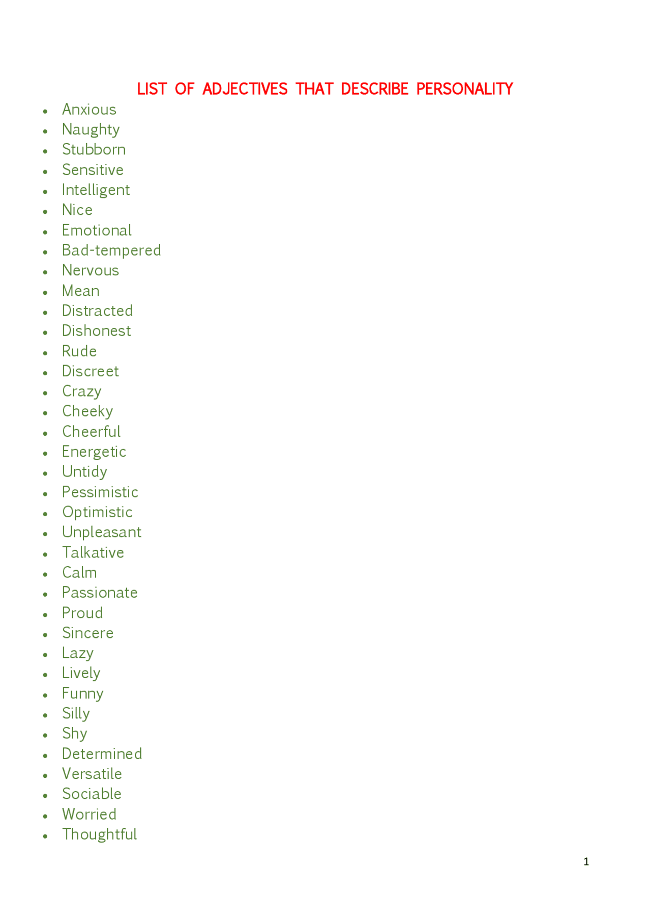 List of adjectives that describe personality - Docsity