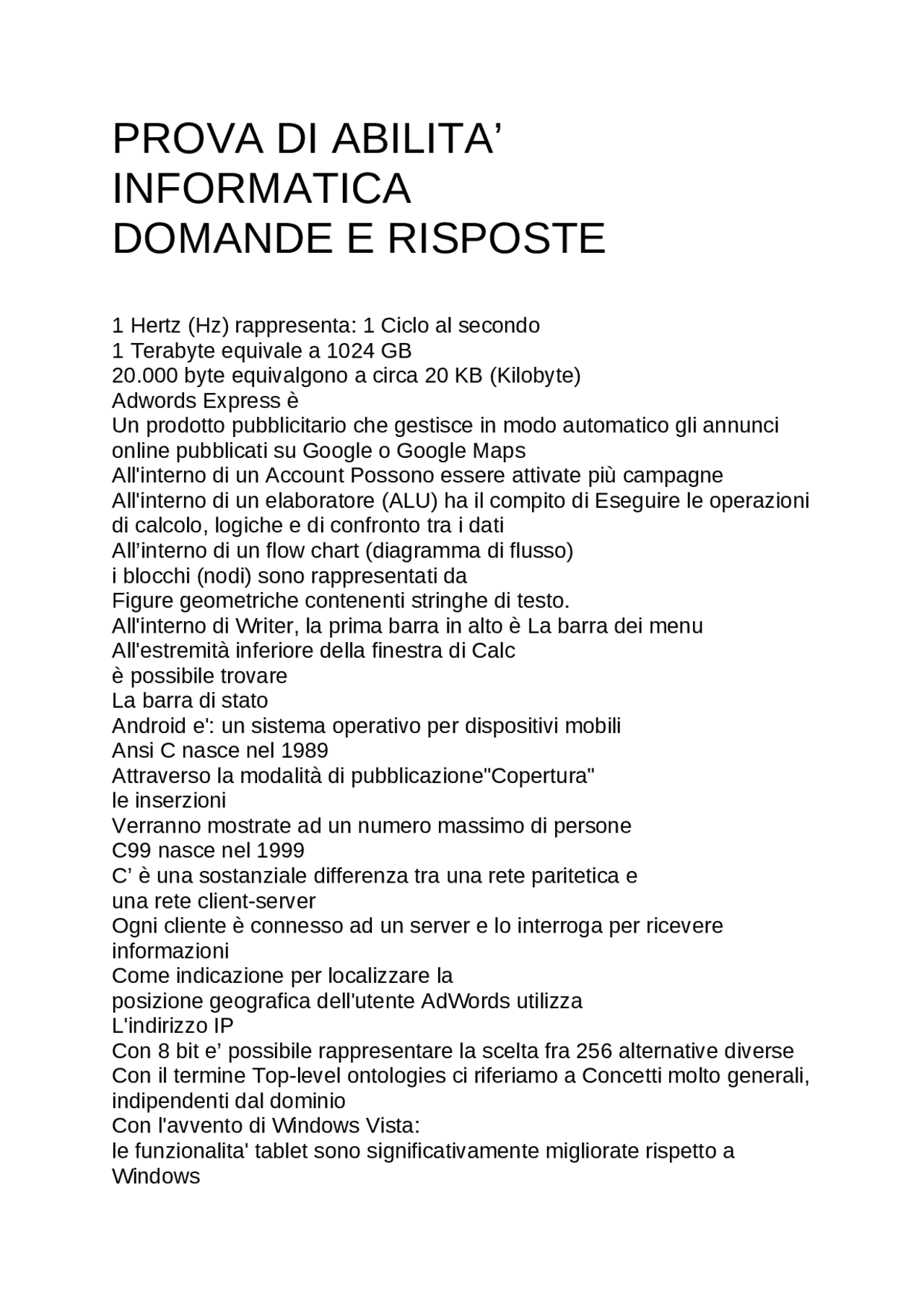 Prove Desame Test Domande Prova Di Abilita Informatica Università
