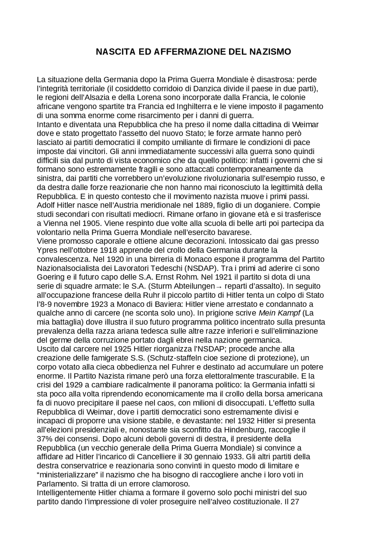 Riassunto Nazismo E Ascesa Di Hitler Wikipedia E Appunti Professore