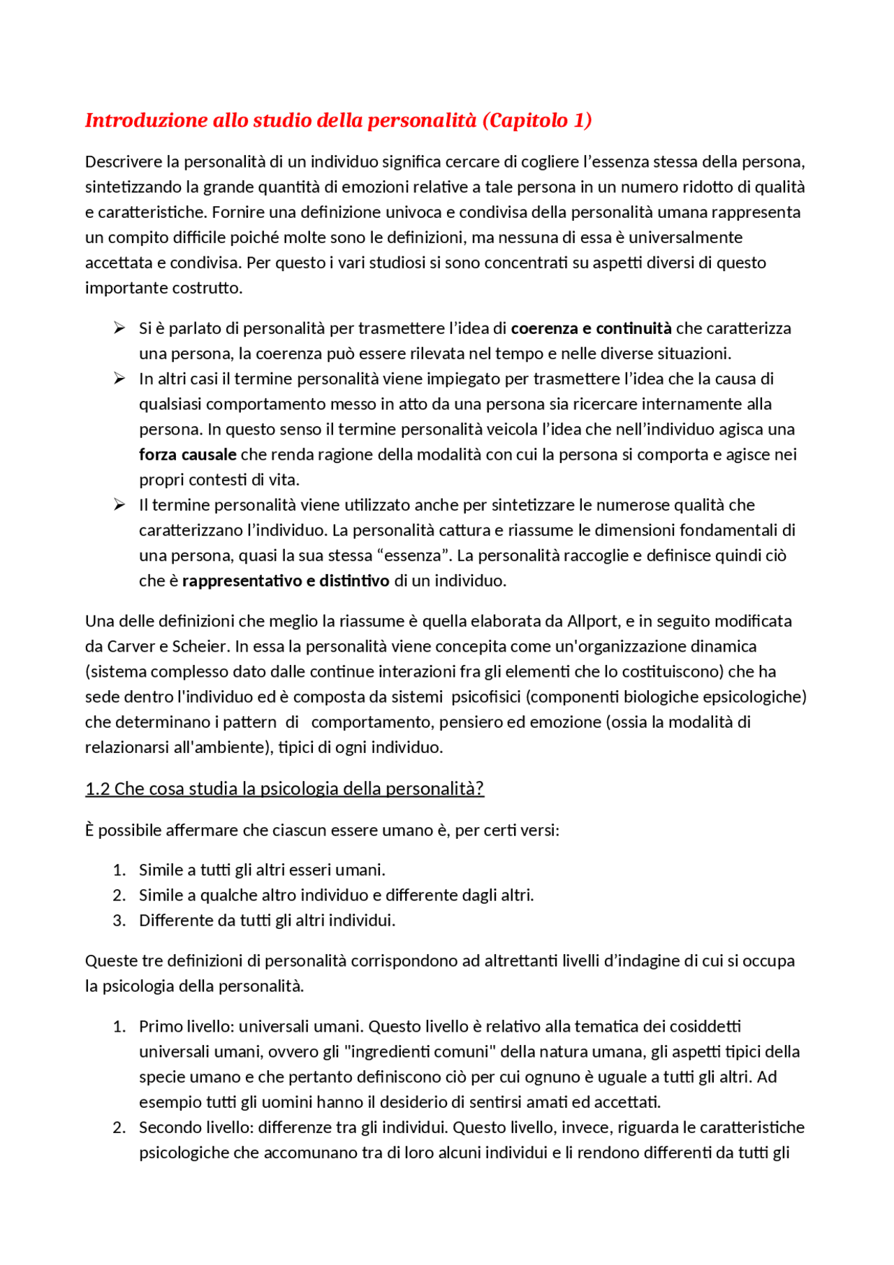 Riassunto Capitolo 1 Psicologia Della Personalità Docsity