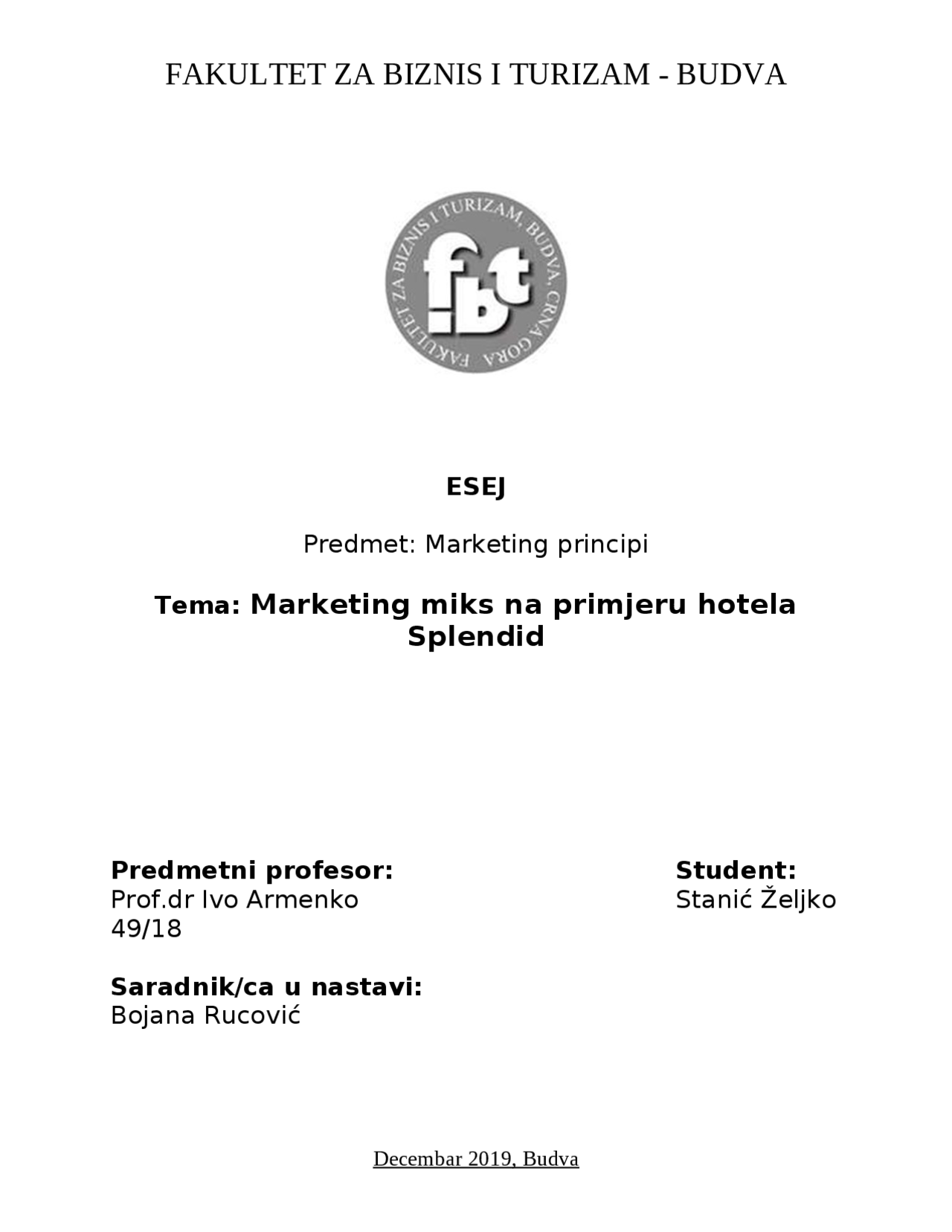 Marketing Mix Na Primjeru Hotela Esej Predlog Marketing Docsity