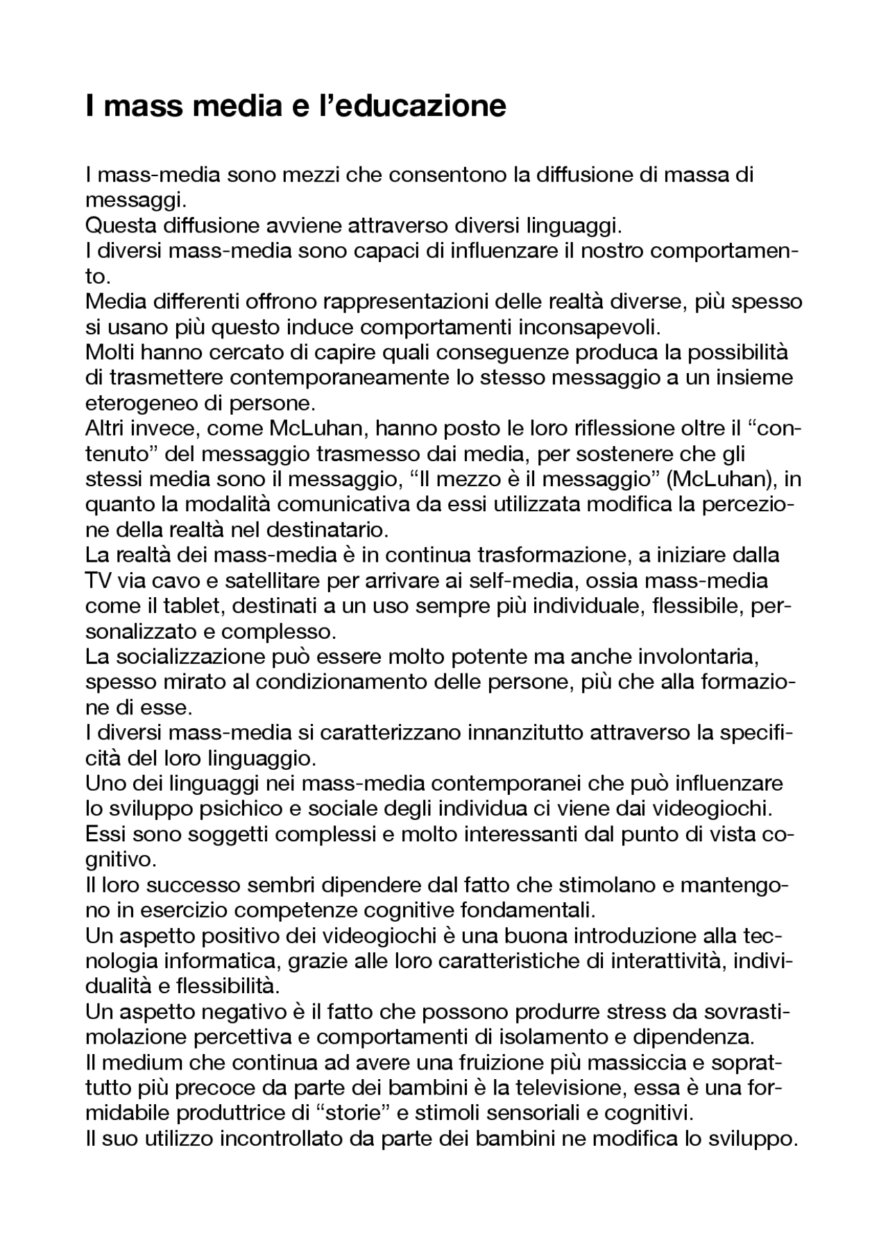 I Mass Media E Leducazione Docsity