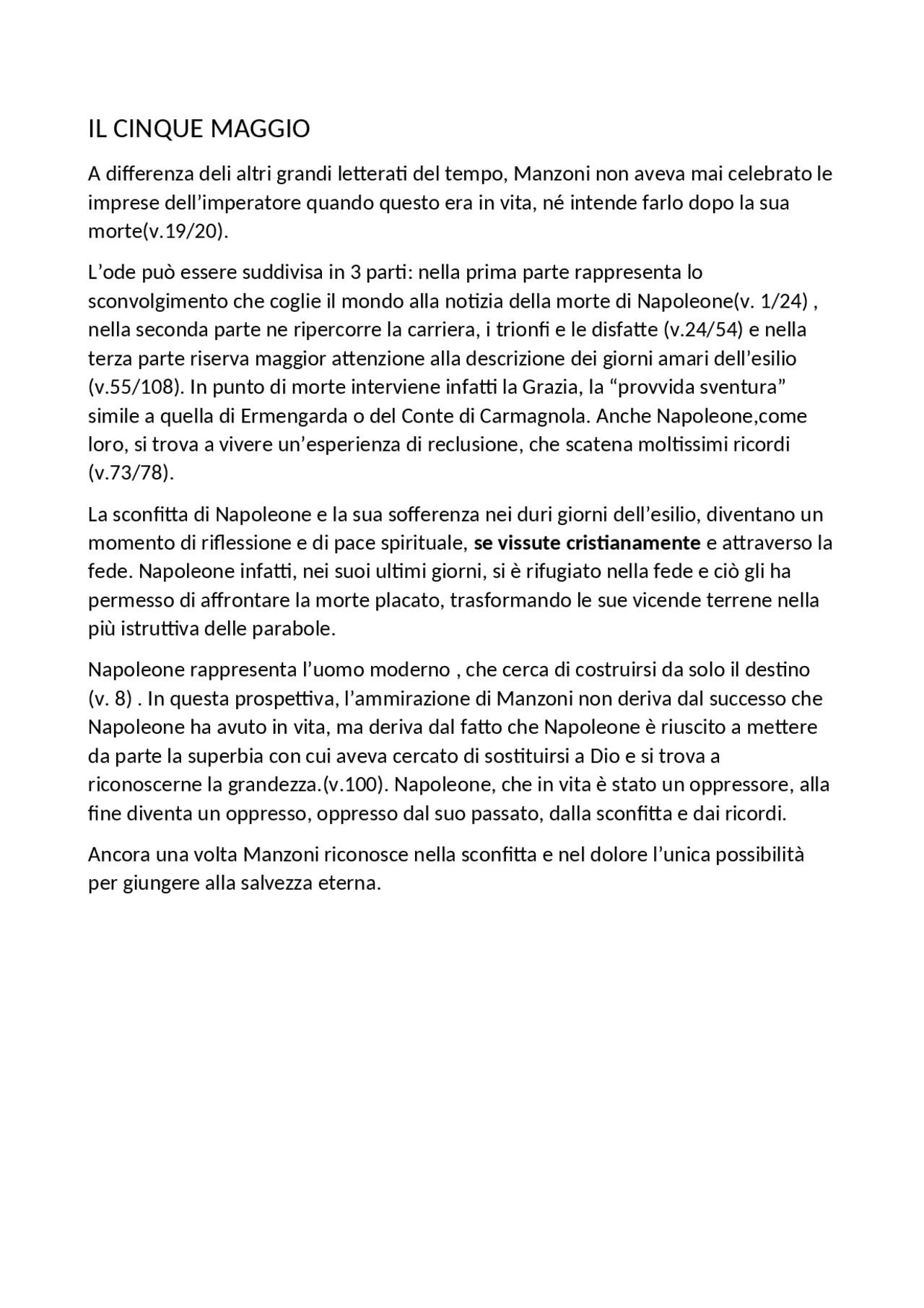 Il Cinque Maggio Analisi Docsity