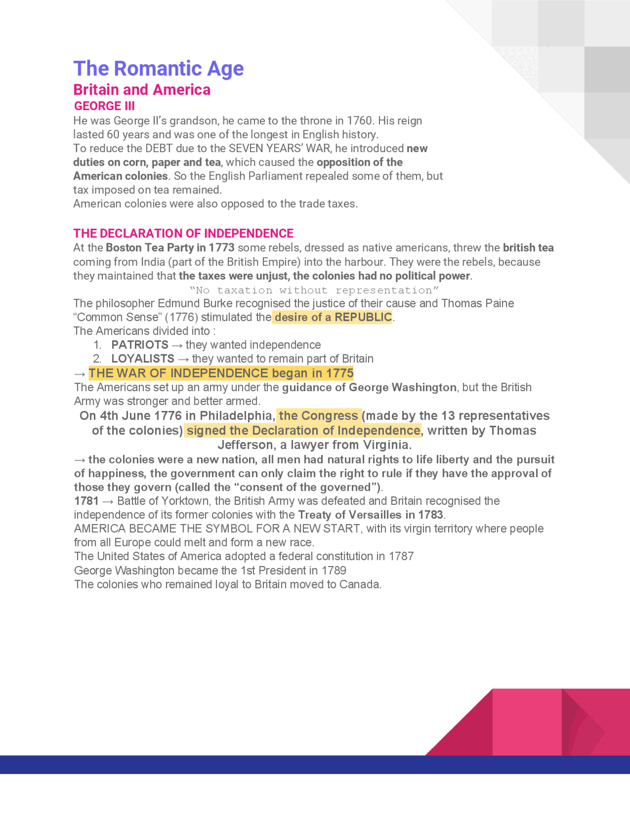 The Romantic Age Notes Docsity