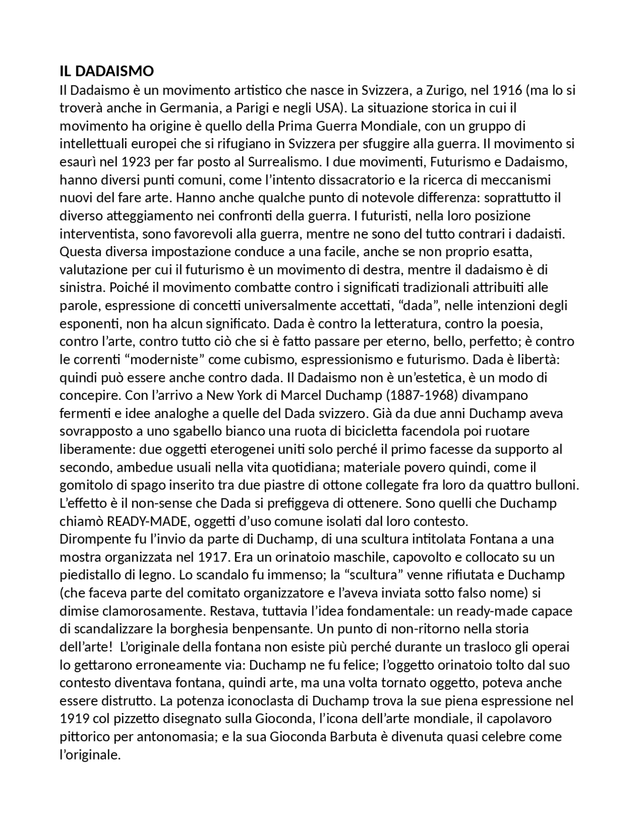 Corrente Del Dadaismo Docsity