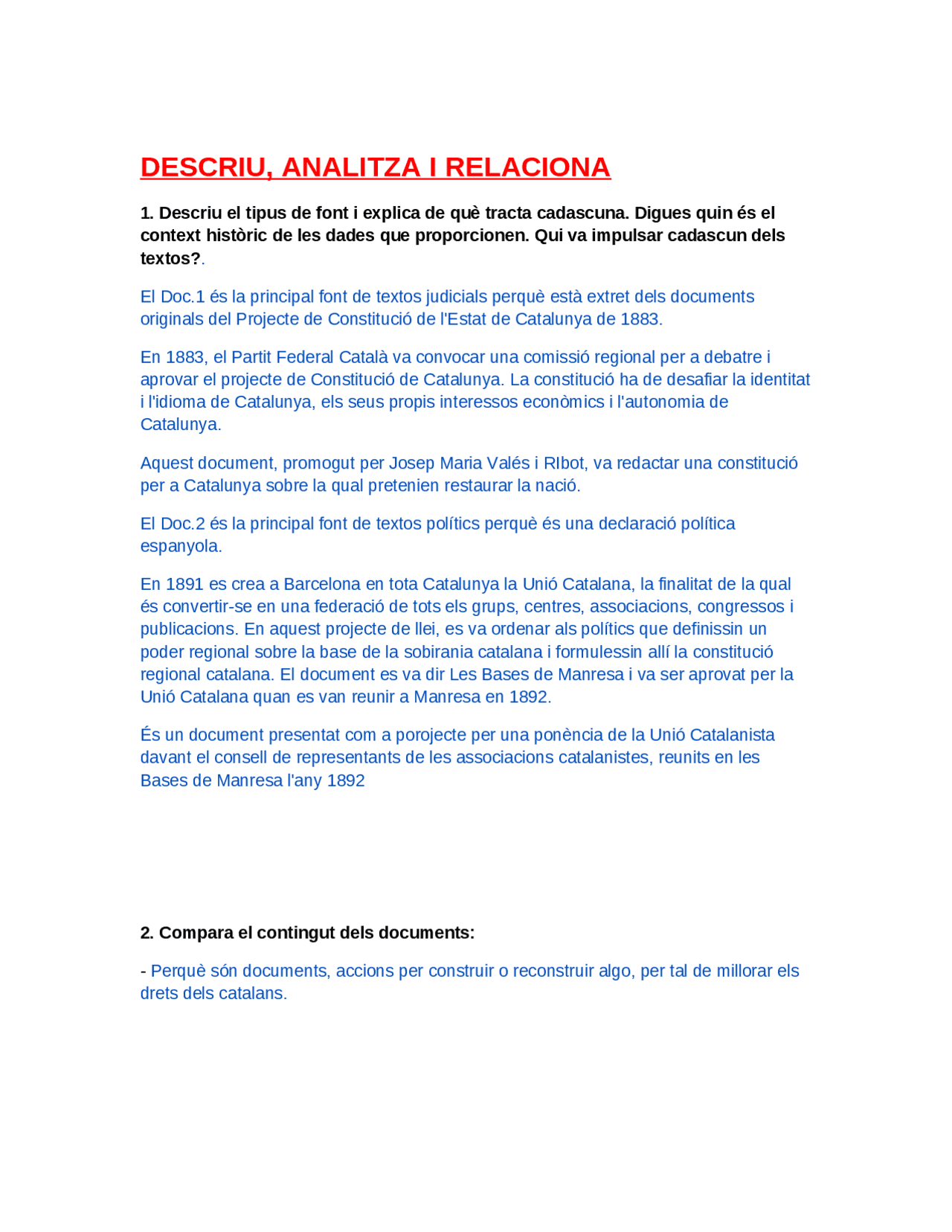 Exercicis HistÒria 2n Batxillerat Ejercicios De Historia De España