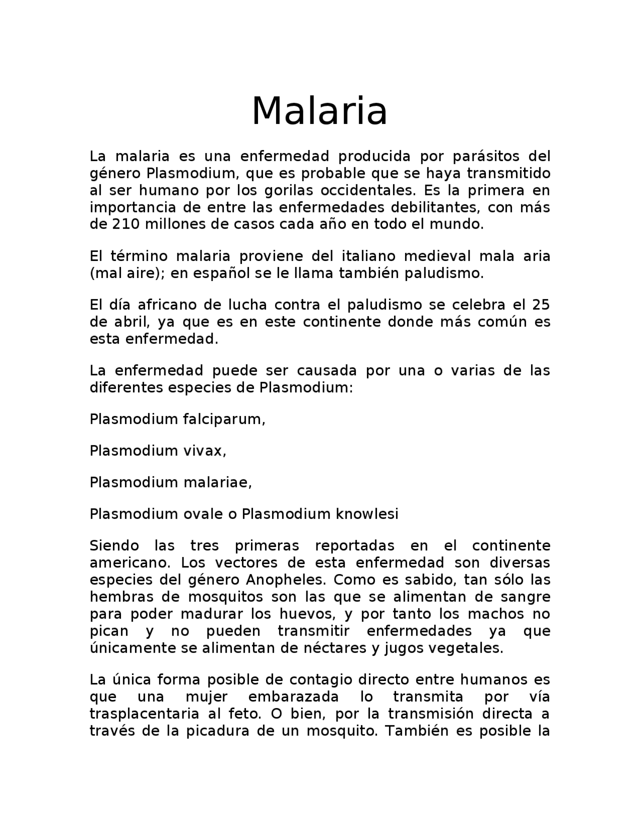 Malaria Todo Terminado Apuntes De Medicina Interna Docsity