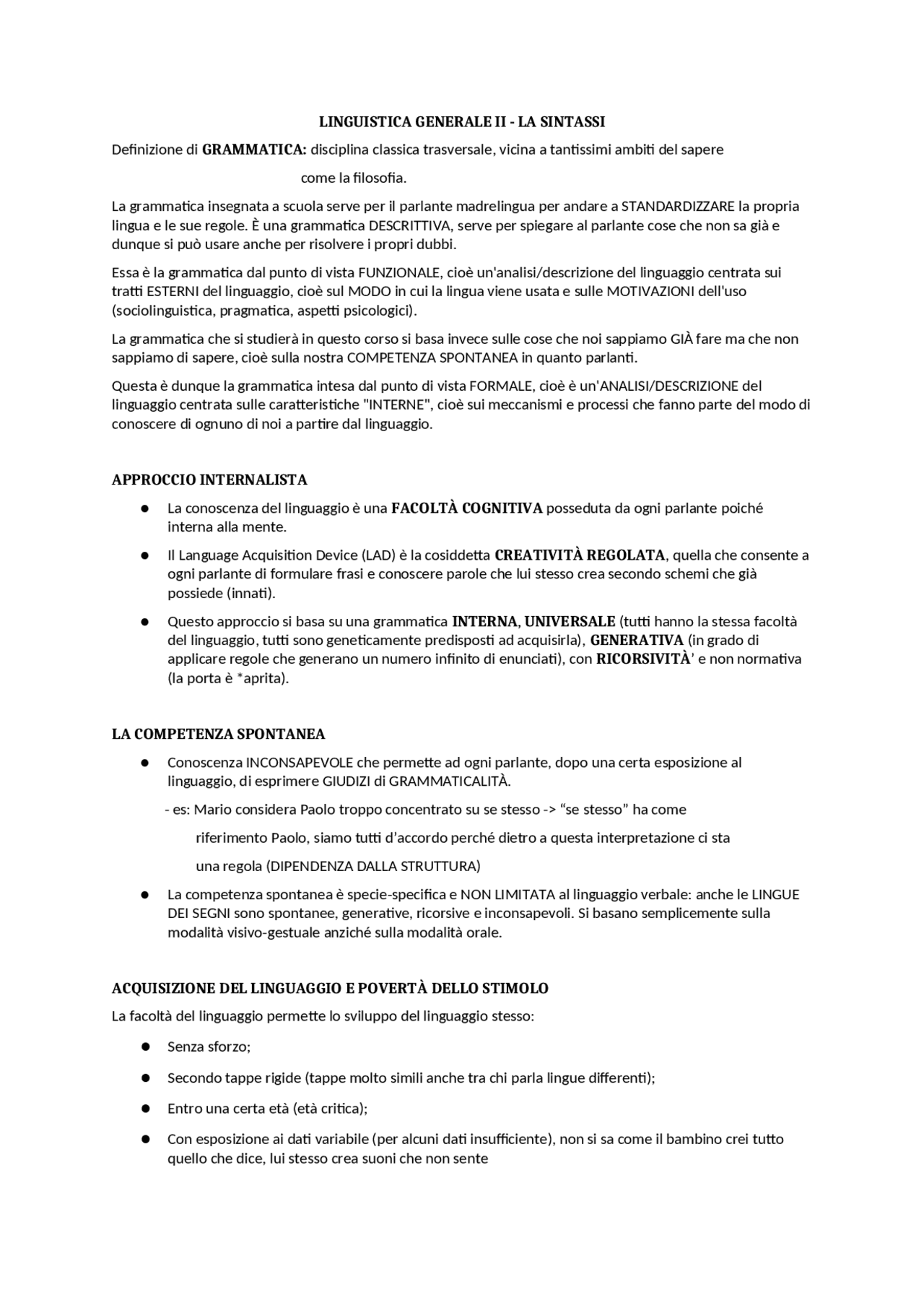 Linguistica Generale La Sintassi Docsity
