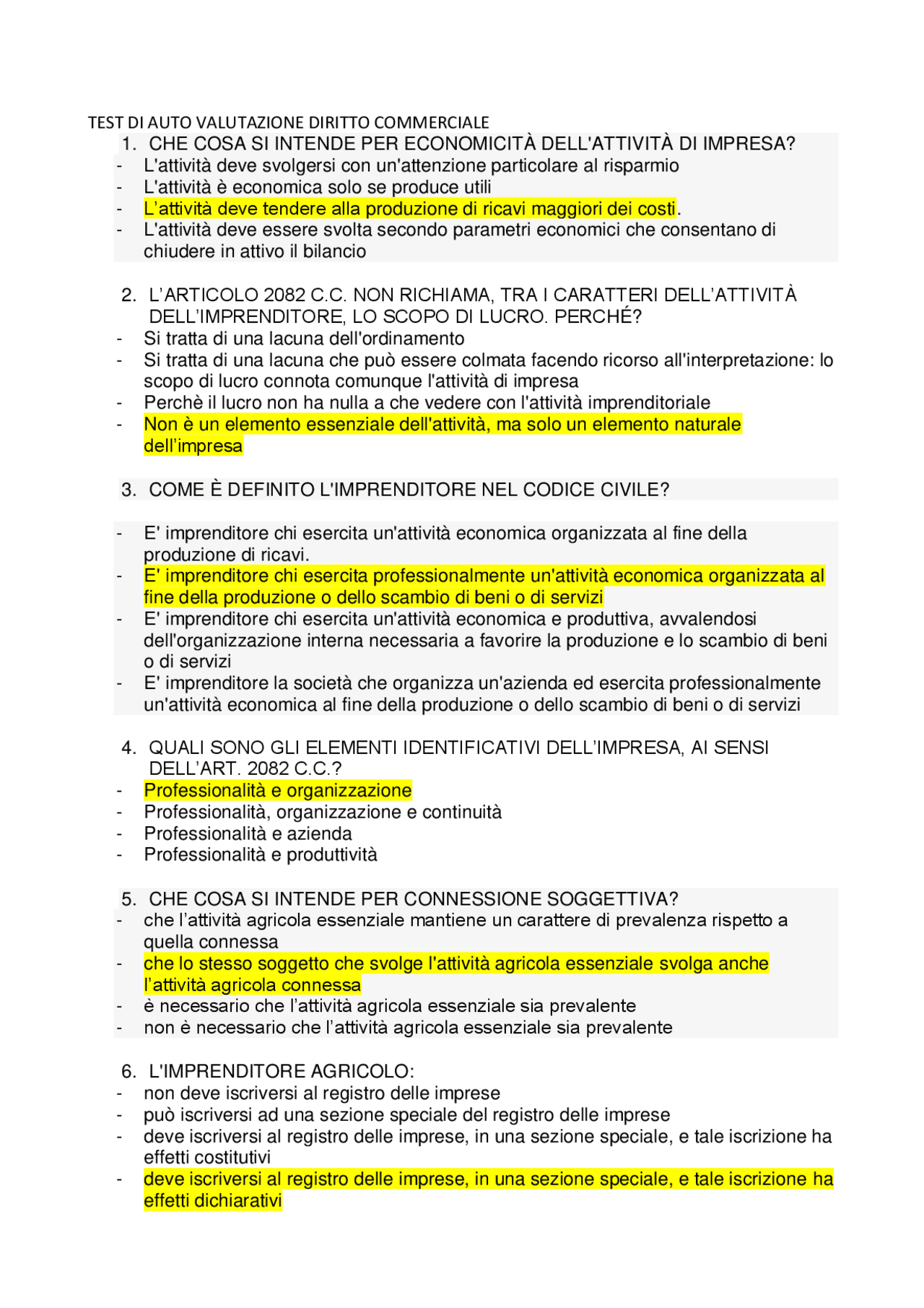 Domande Diritto Commerciale Docsity