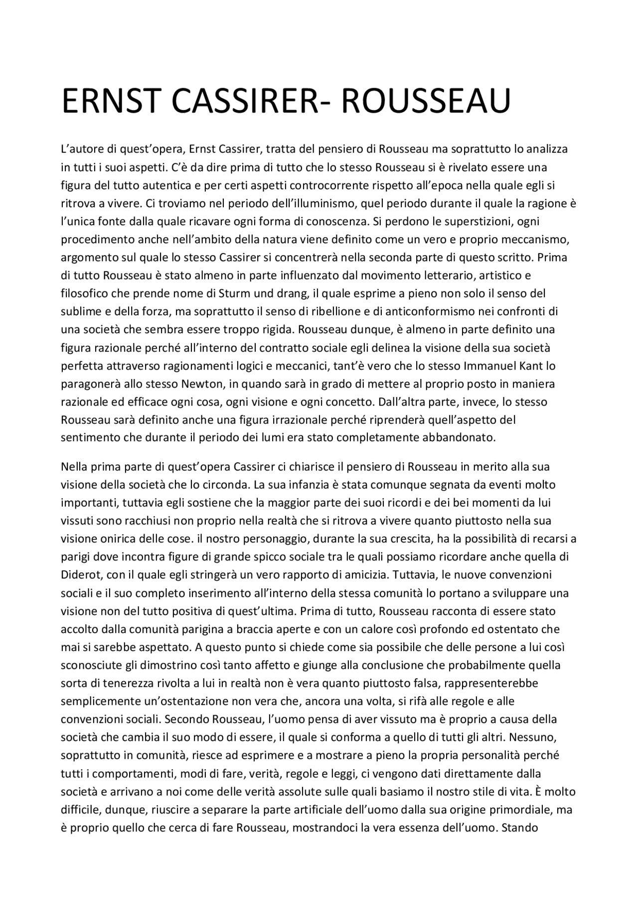 Ernst Cassirer Rousseau Docsity